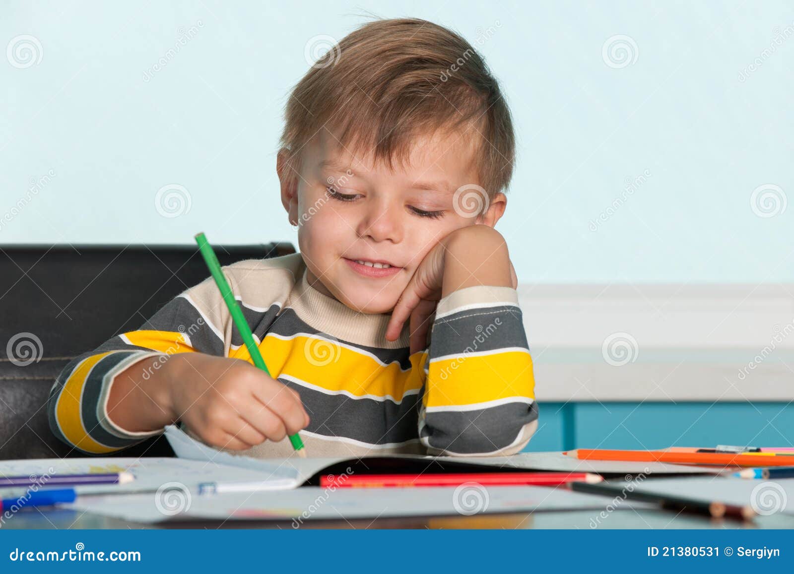 Smiling drawing little boy stock image. Image of intelligent - 21380531