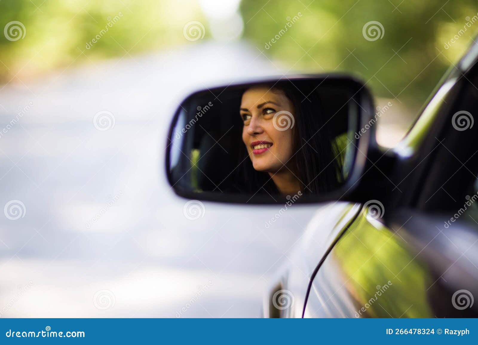 Smiling driver in the car stock photo. Image of summer - 266478324