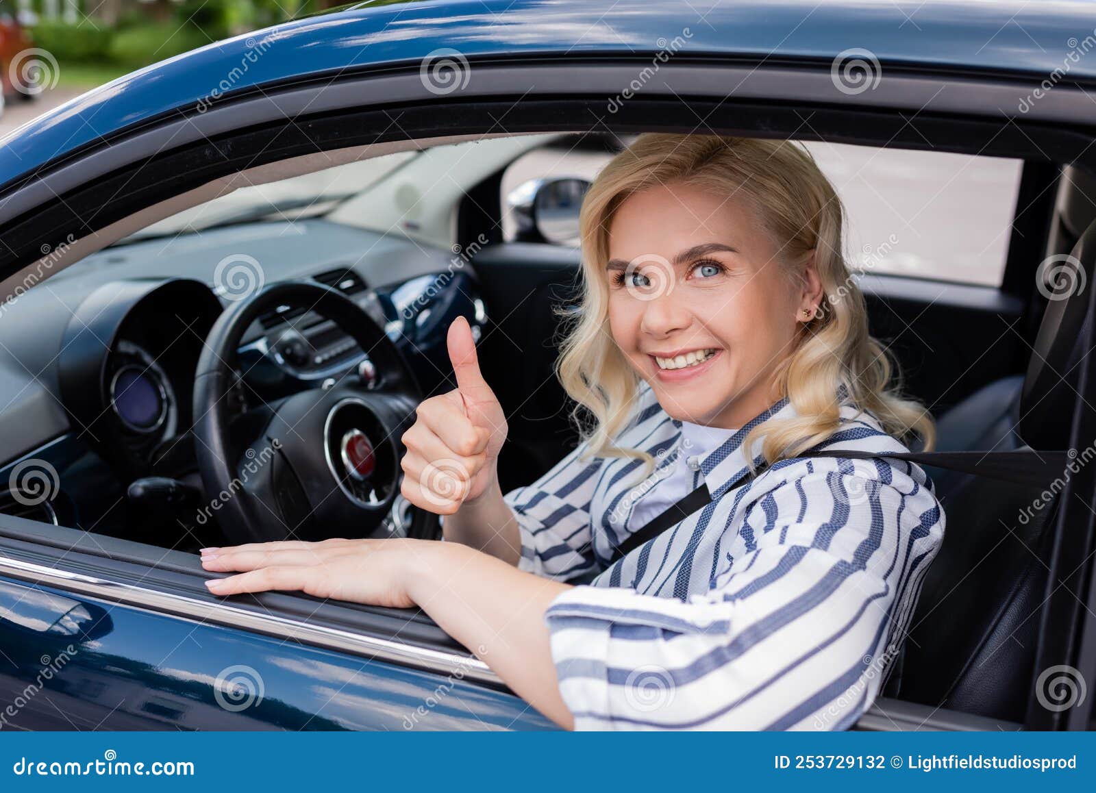 Smiling Driver Showing Like during Driving Stock Photo - Image of ...