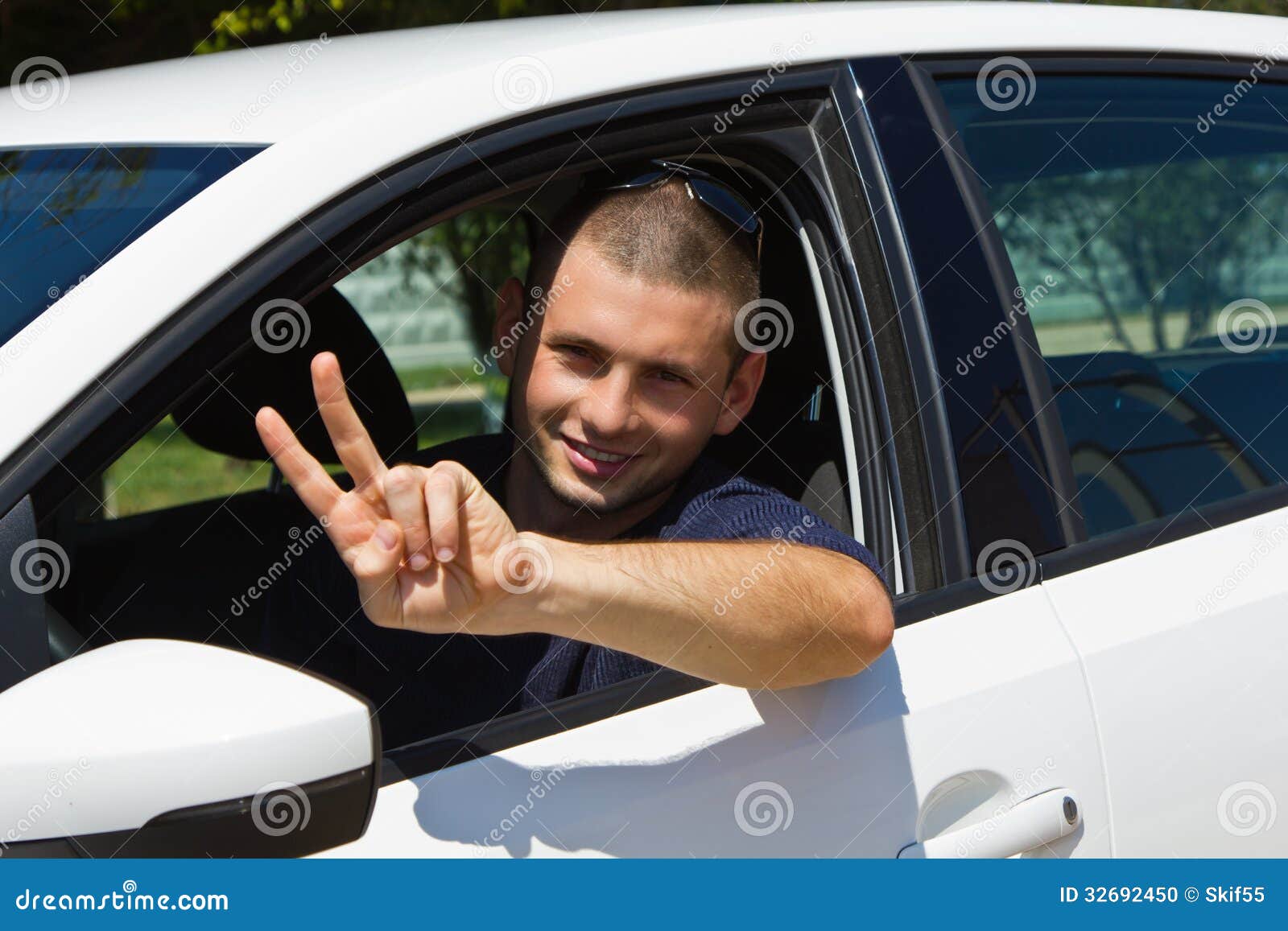 Smiling driver stock photo. Image of joyful, window, person - 32692450