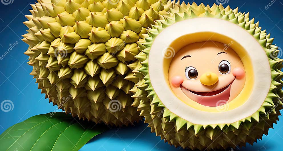 A Smiling Durian Fruit with a Face Drawn on it. Stock Image - Image of ...