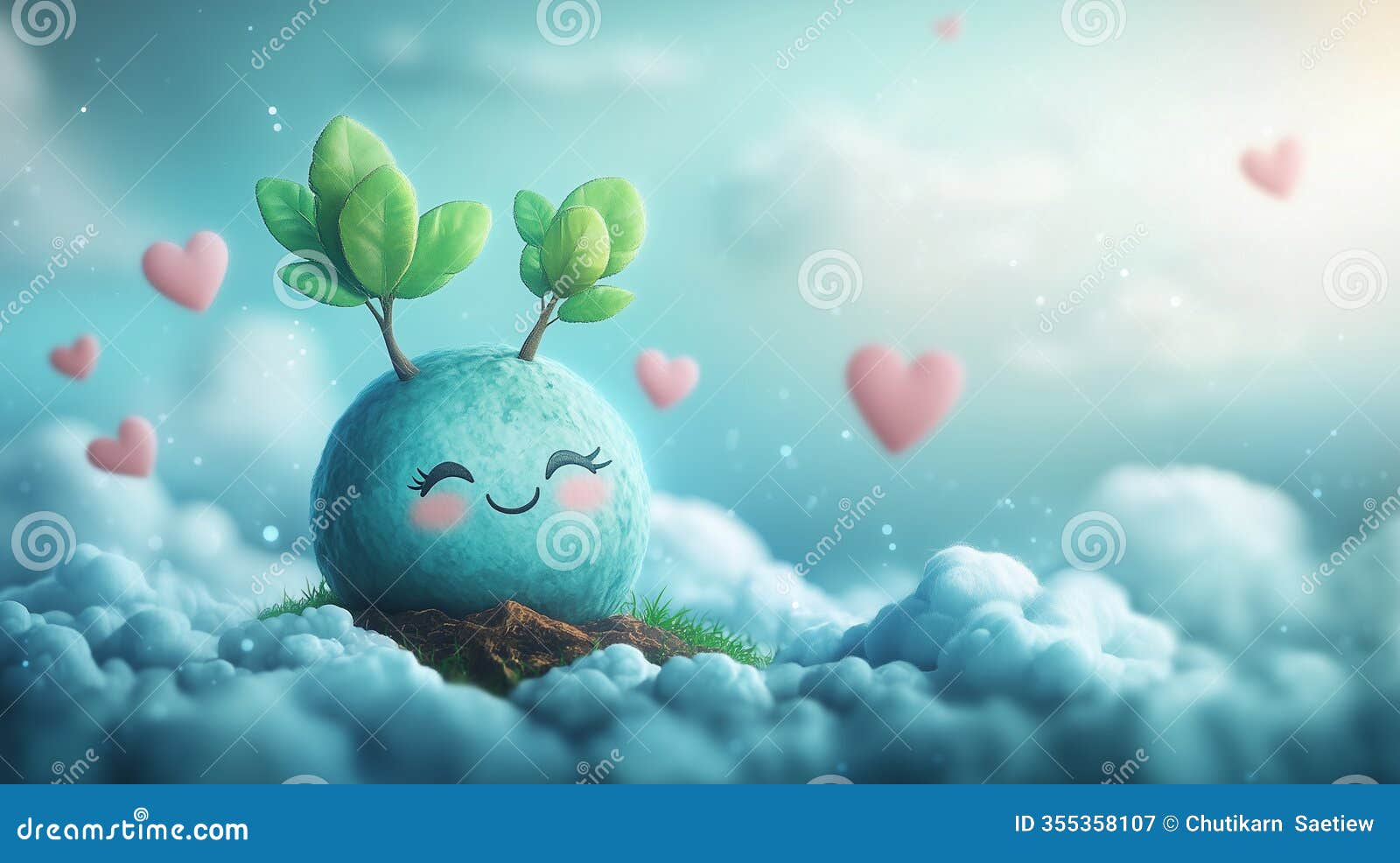 A Smiling Earth Character with a Tiny Tree Sapling, Surrounded by ...