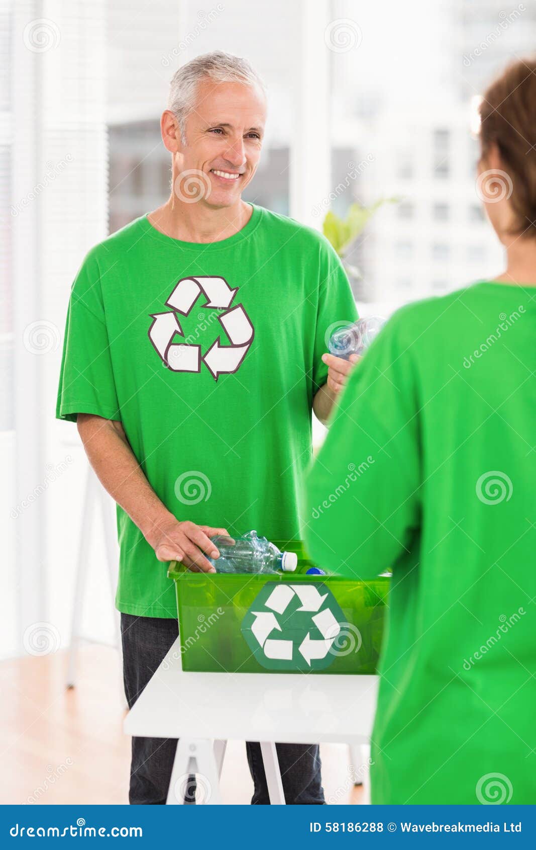 Smiling Eco-minded Man with Recycling Box Stock Photo - Image of ...
