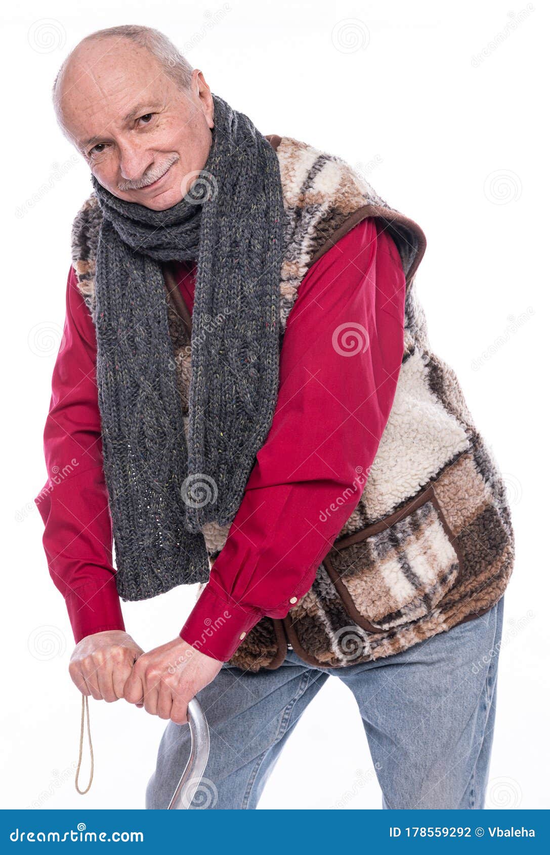 Smiling Elderly Man with a Cane Posing in Studio Stock Photo - Image of ...