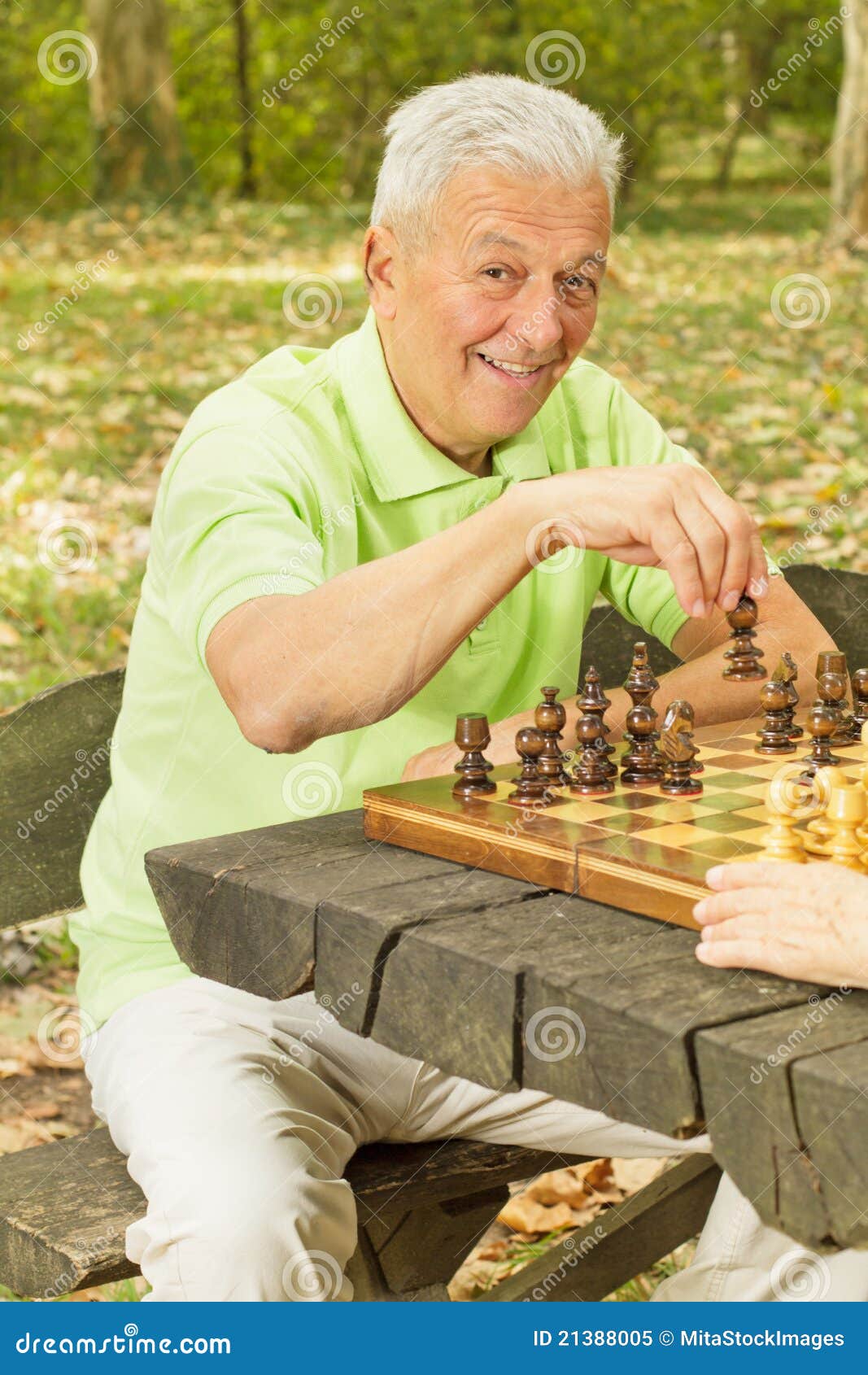 Smiling Elderly Man Playing Chess Stock Image - Image of retiremant ...