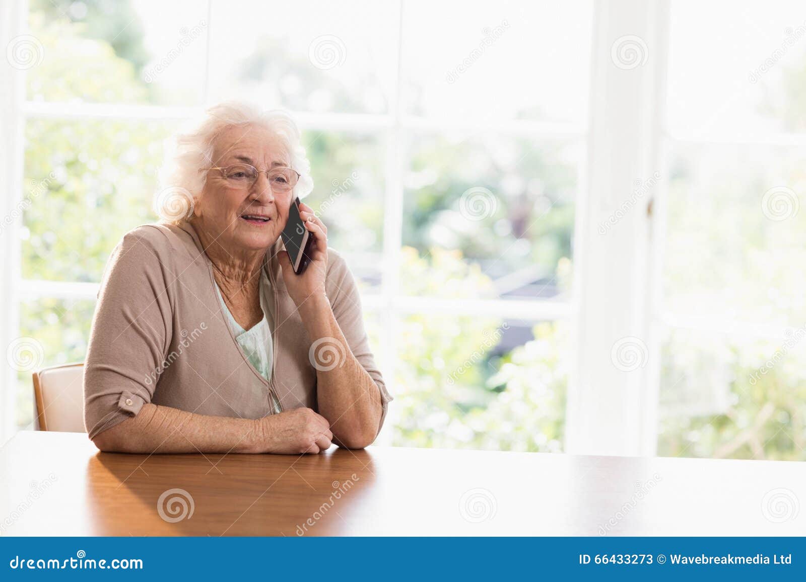 Smiling Elderly Woman Phone Calling Stock Image - Image of screen ...