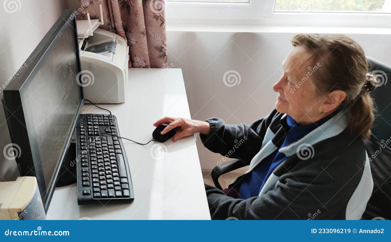 Smiling Elderly Woman Working on a Personal Computer Stock Image ...
