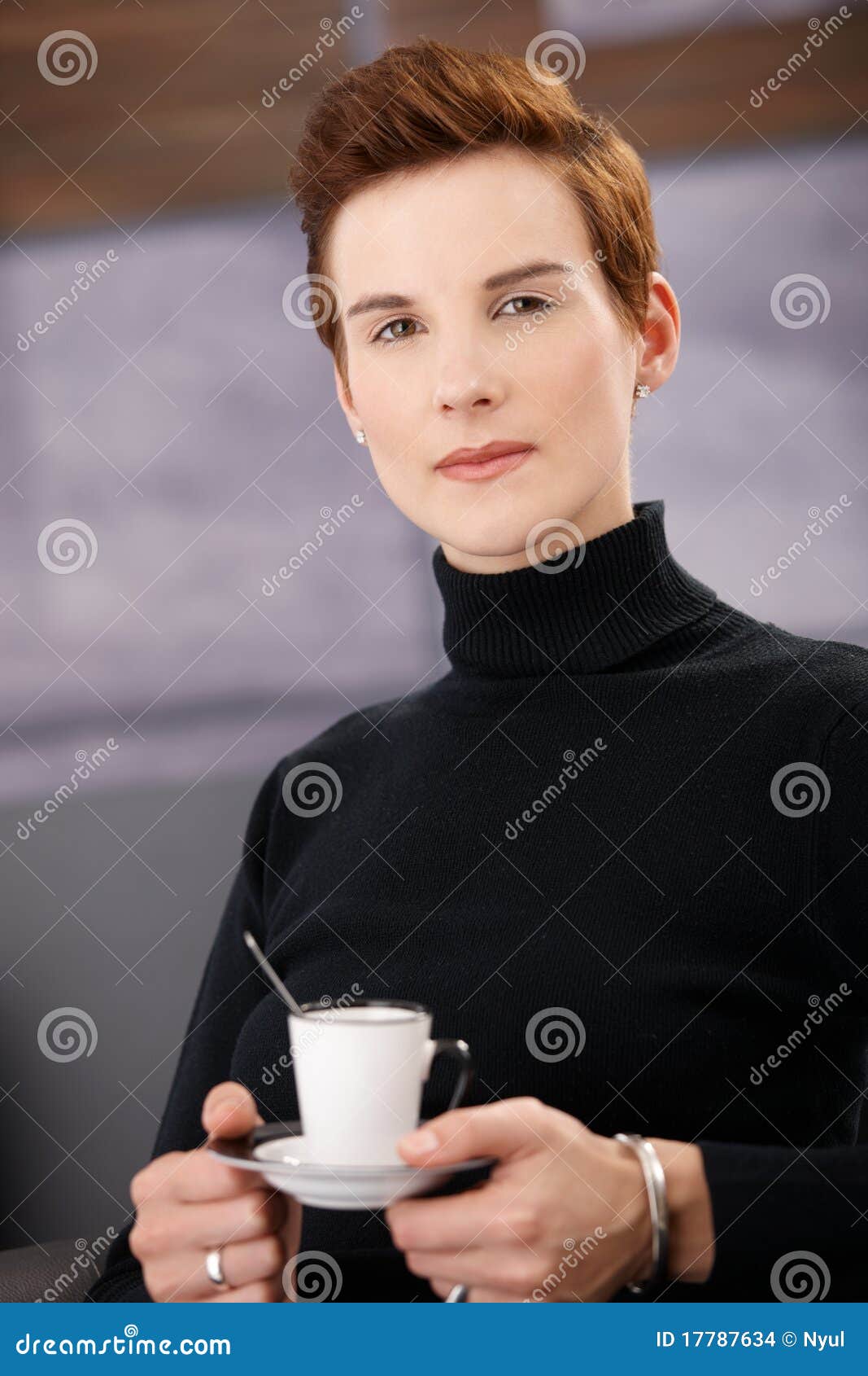 Smiling Elegant Woman Having Coffee Stock Photo - Image of fashionable ...