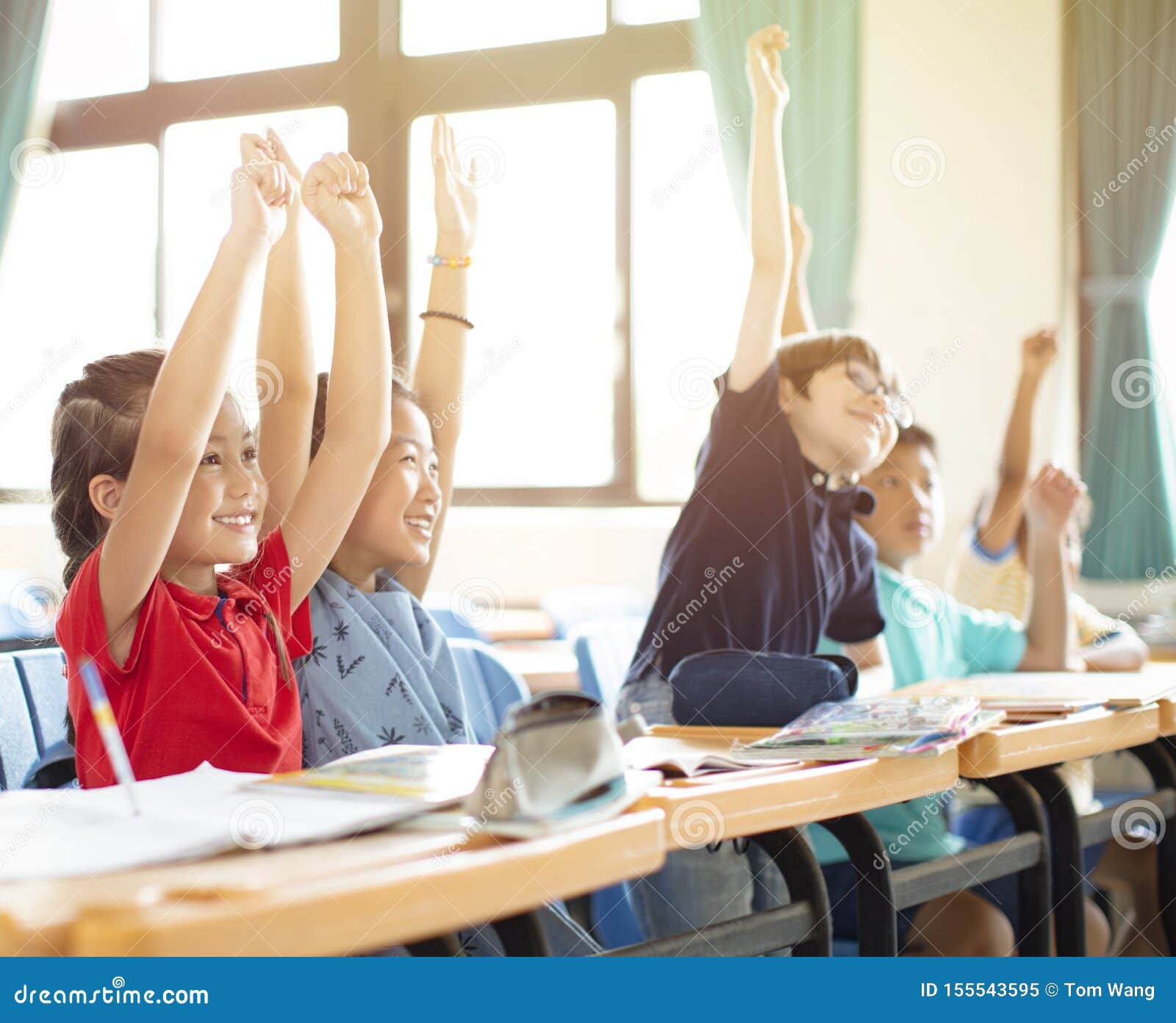 Elementary School Kids in Classroom Stock Image - Image of hands, class ...