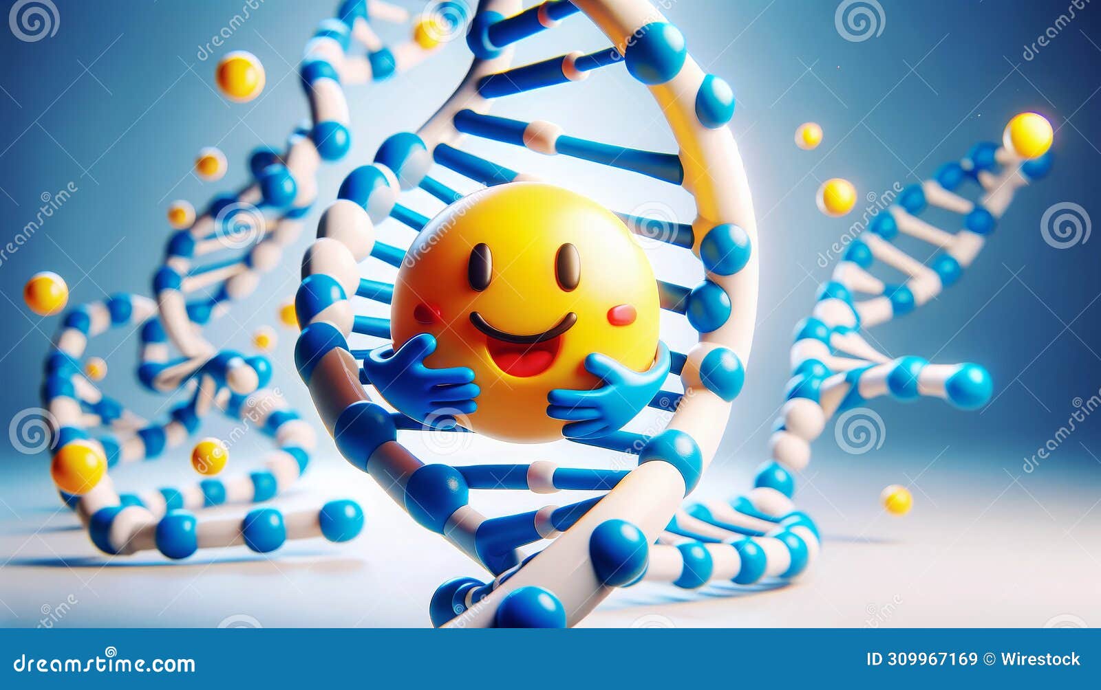 Smiling Emoji Embraced by a Stylized DNA Helix, AI-generated. Stock ...