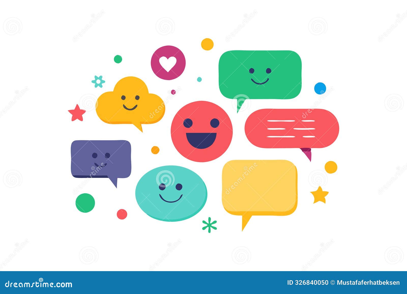 Smiling Emoji Faces with Speech Bubbles Stock Illustration ...