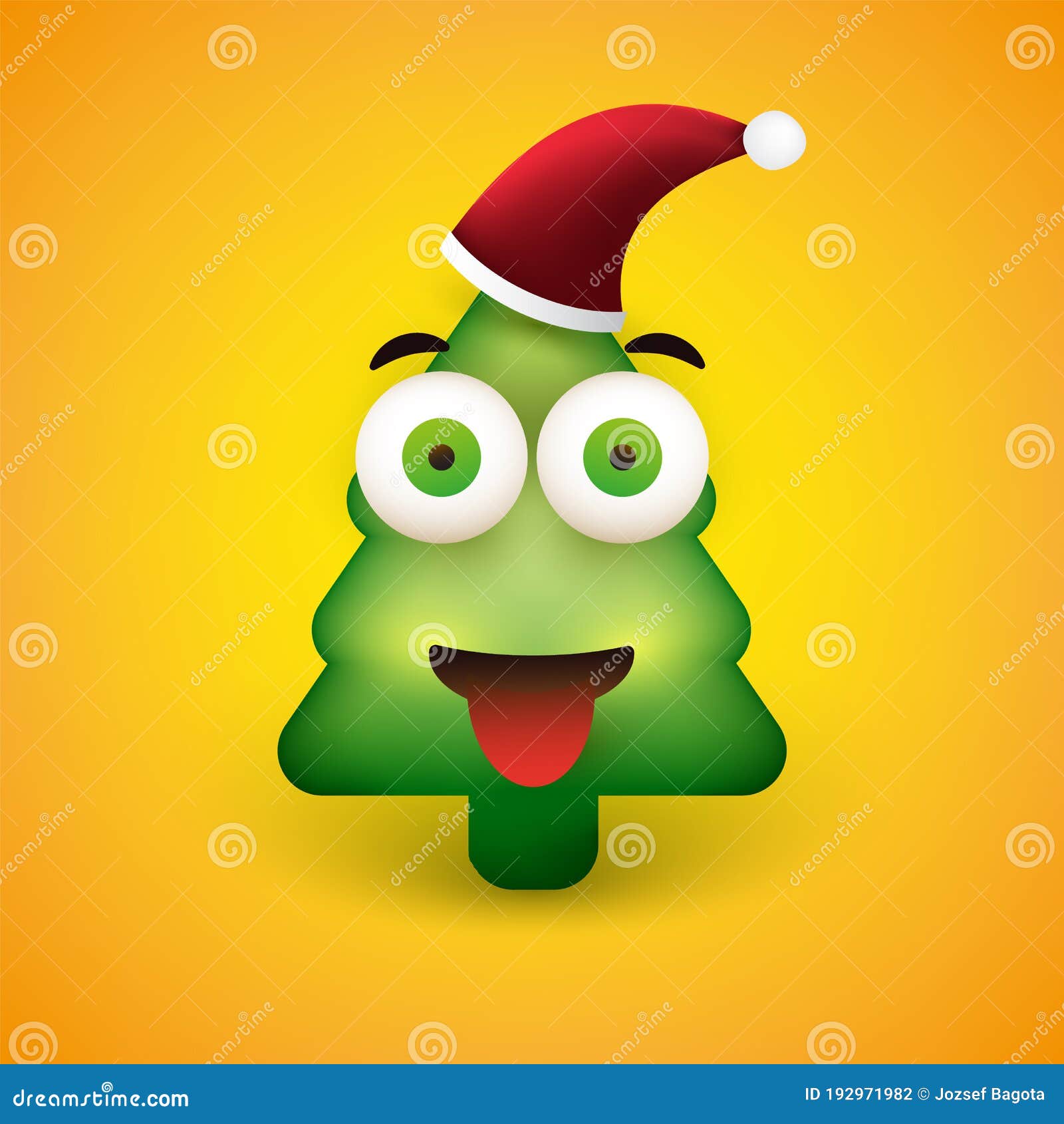 Smiling Emoji - Simple Christmas Tree Shaped Emoticon on Yellow ...