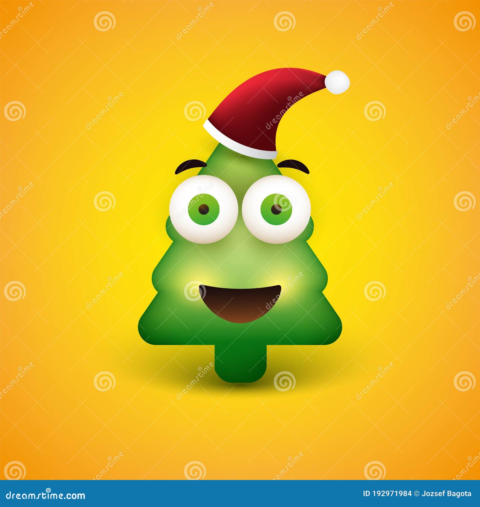 Smiling Emoji - Simple Christmas Tree Shaped Emoticon on Yellow ...