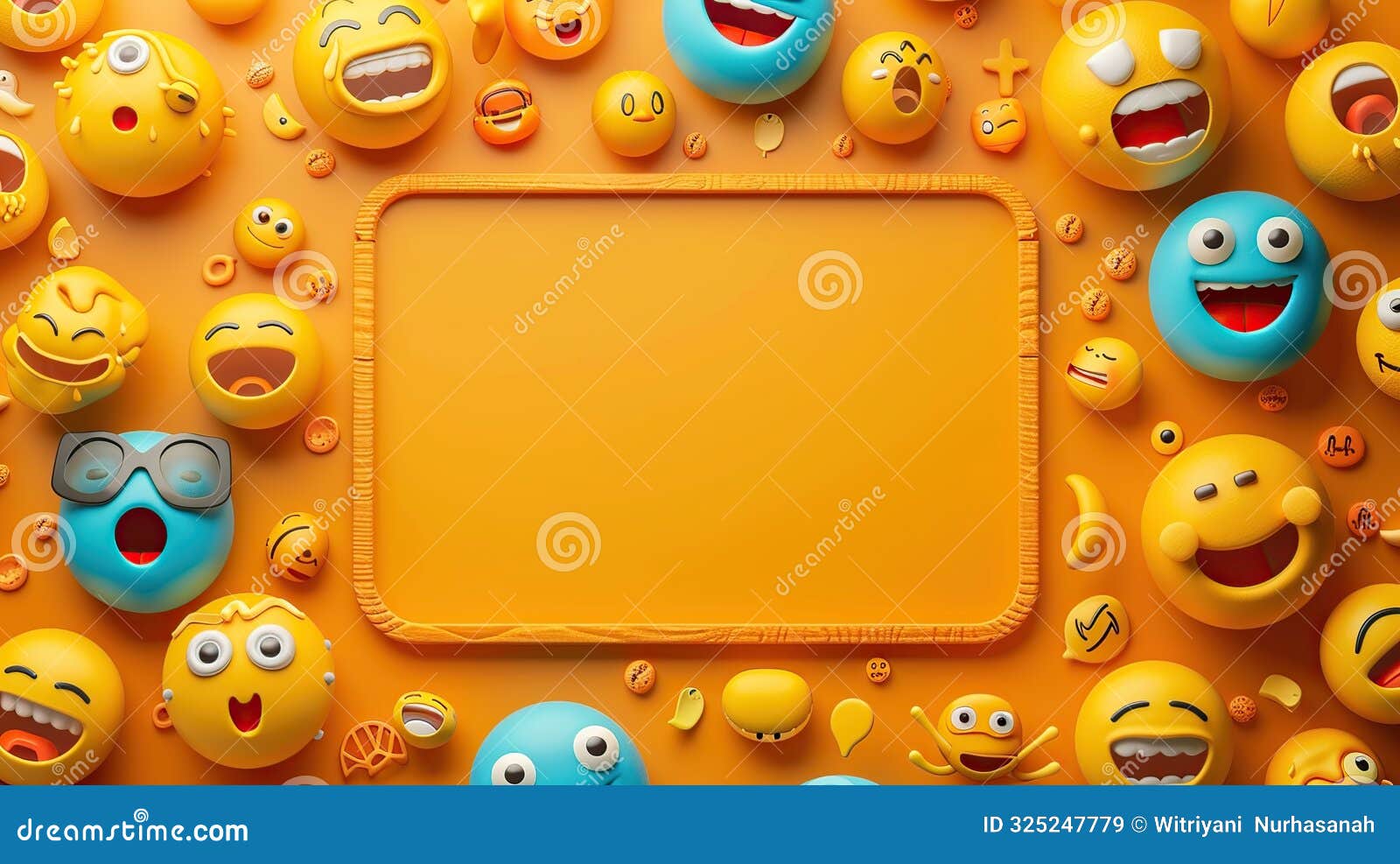 Smiling Emojis Surrounding a Blank Wooden Frame Stock Illustration - Illustration of emotions ...
