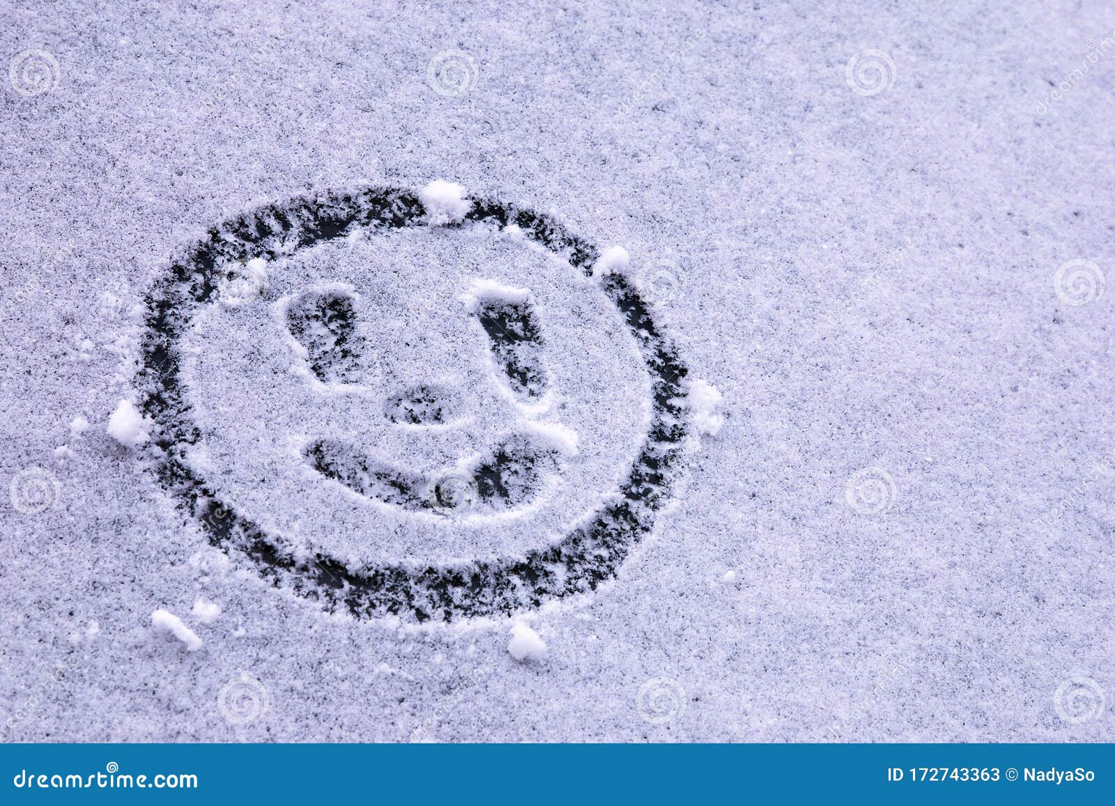 Smiling Emoticon Drawn on First Snow on the Windshield Stock Image ...