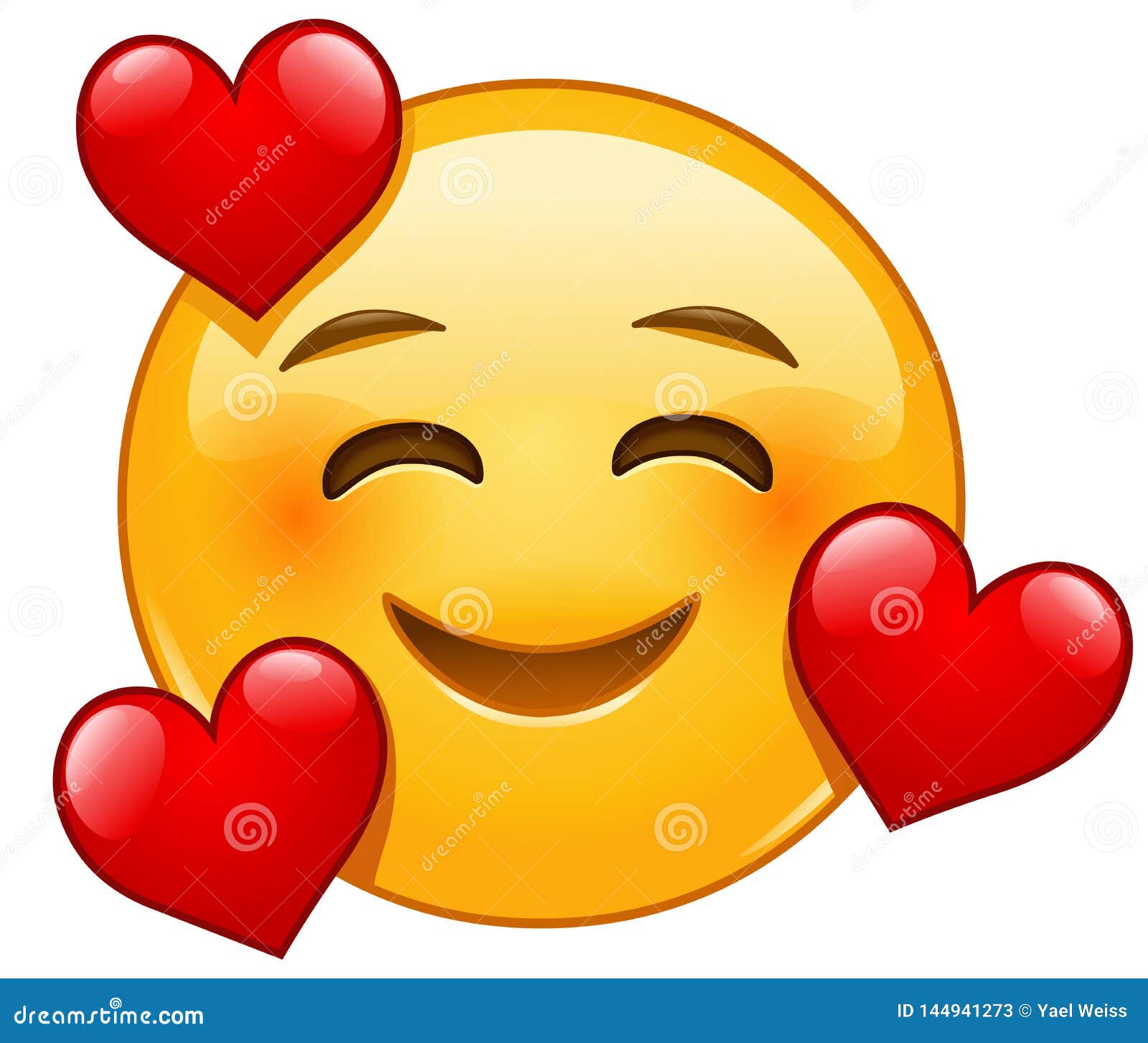 Smiling Emoticon with 3 Hearts Stock Vector - Illustration of emoticon ...