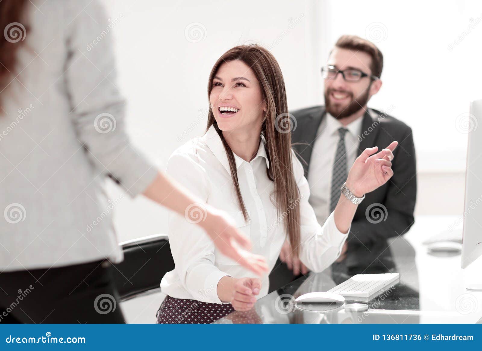 Smiling Employees Talking in the Workplace. Stock Photo - Image of ...