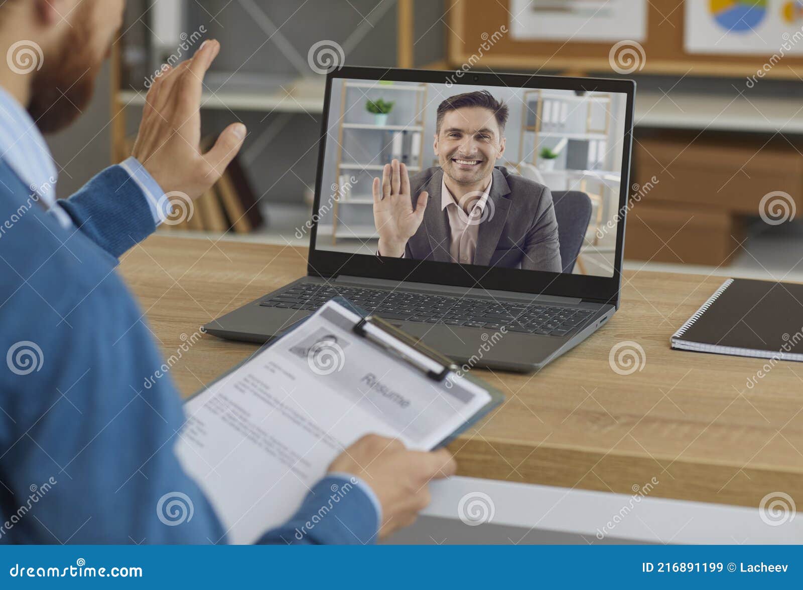 Smiling Employer or Hiring Manager Greeting Job Candidate in Virtual ... Smiling Employer or Hiring Manager Greeting Job Candidate in Virtual ...