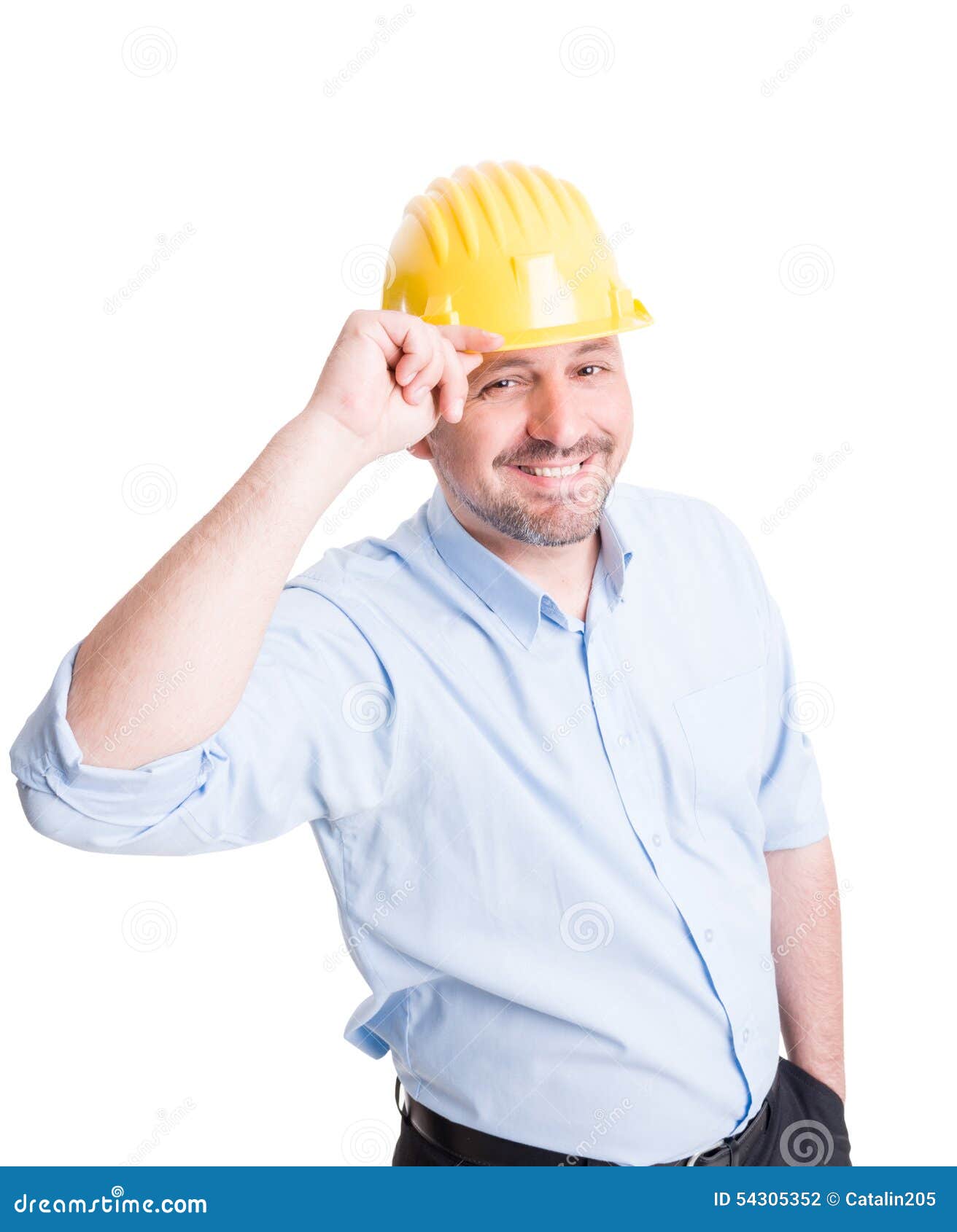 Smiling Engineer or Architect Greeting Gesture Stock Photo - Image of ...