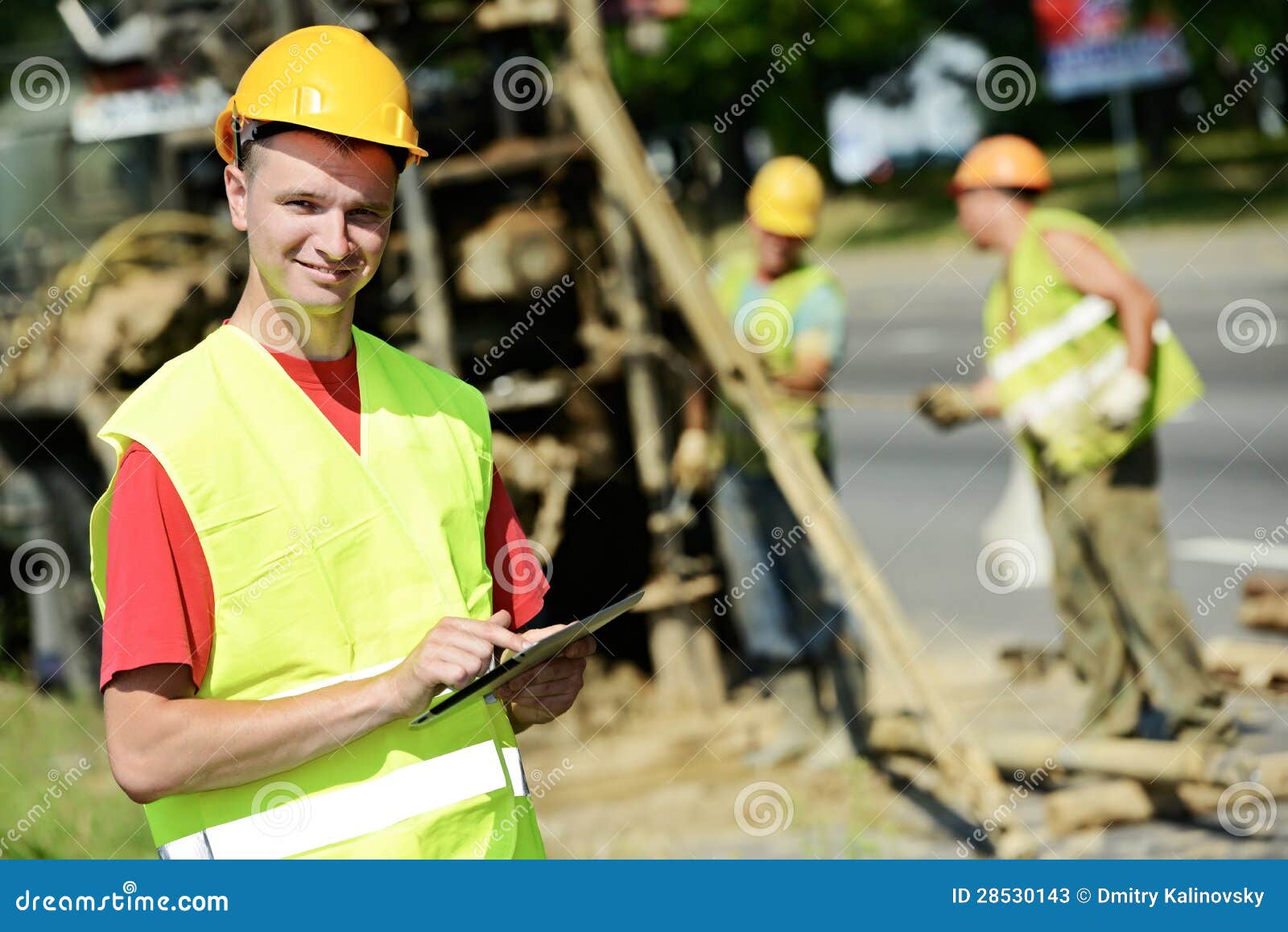 Smiling Engineer Builder at Road Works Site Stock Image - Image of ...