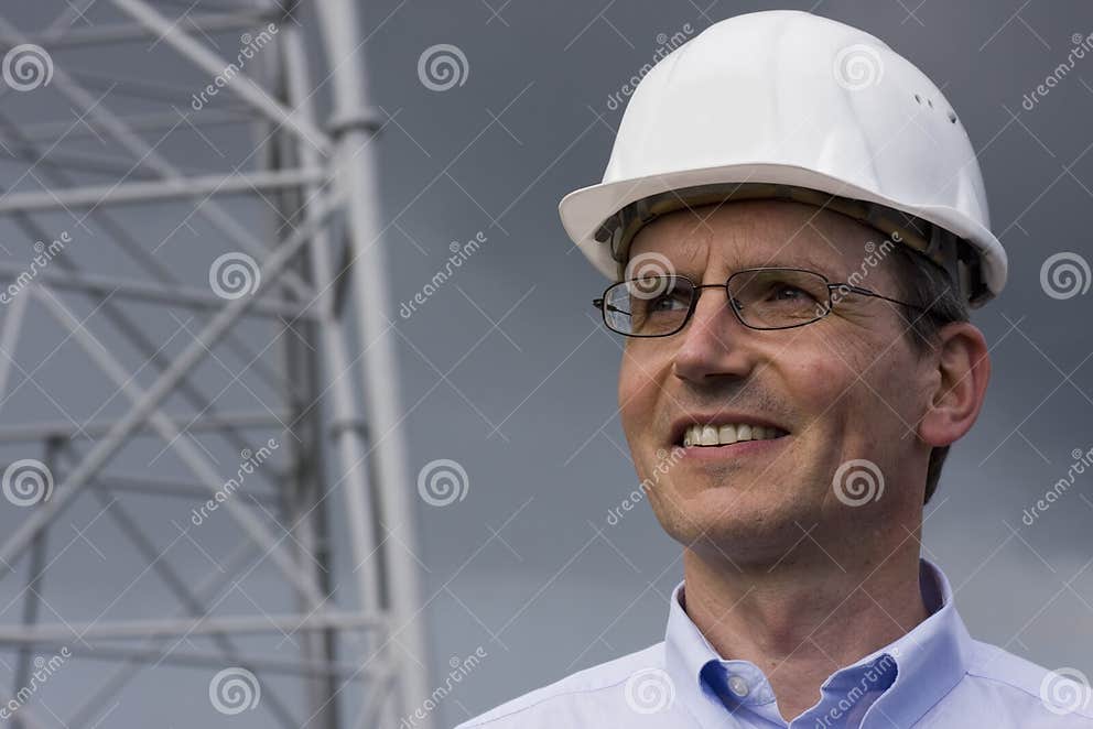 Smiling Engineer with Hardhat Stock Image - Image of mast, industry ...