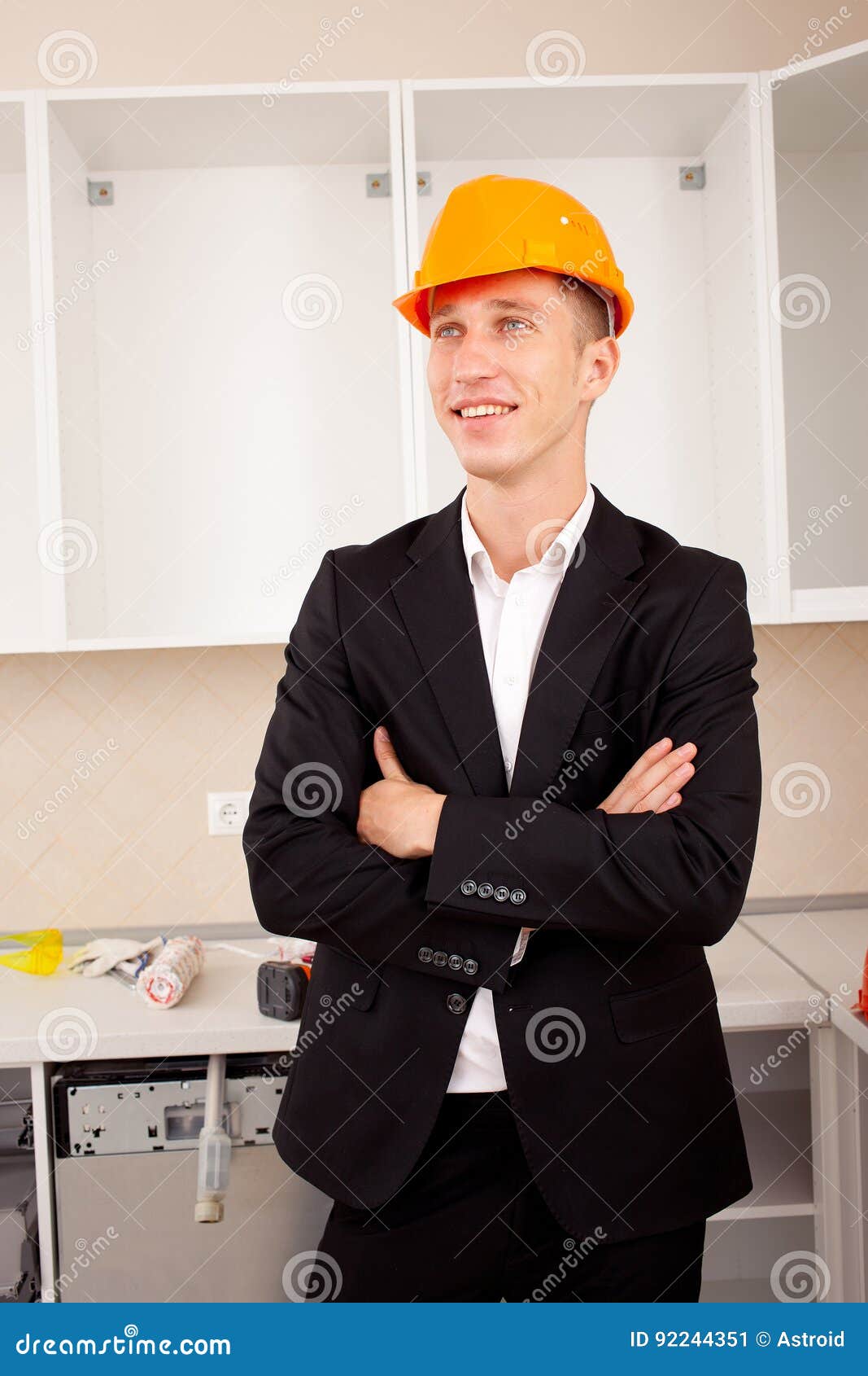 Smiling Engineer in the Interior Stock Image - Image of close ...