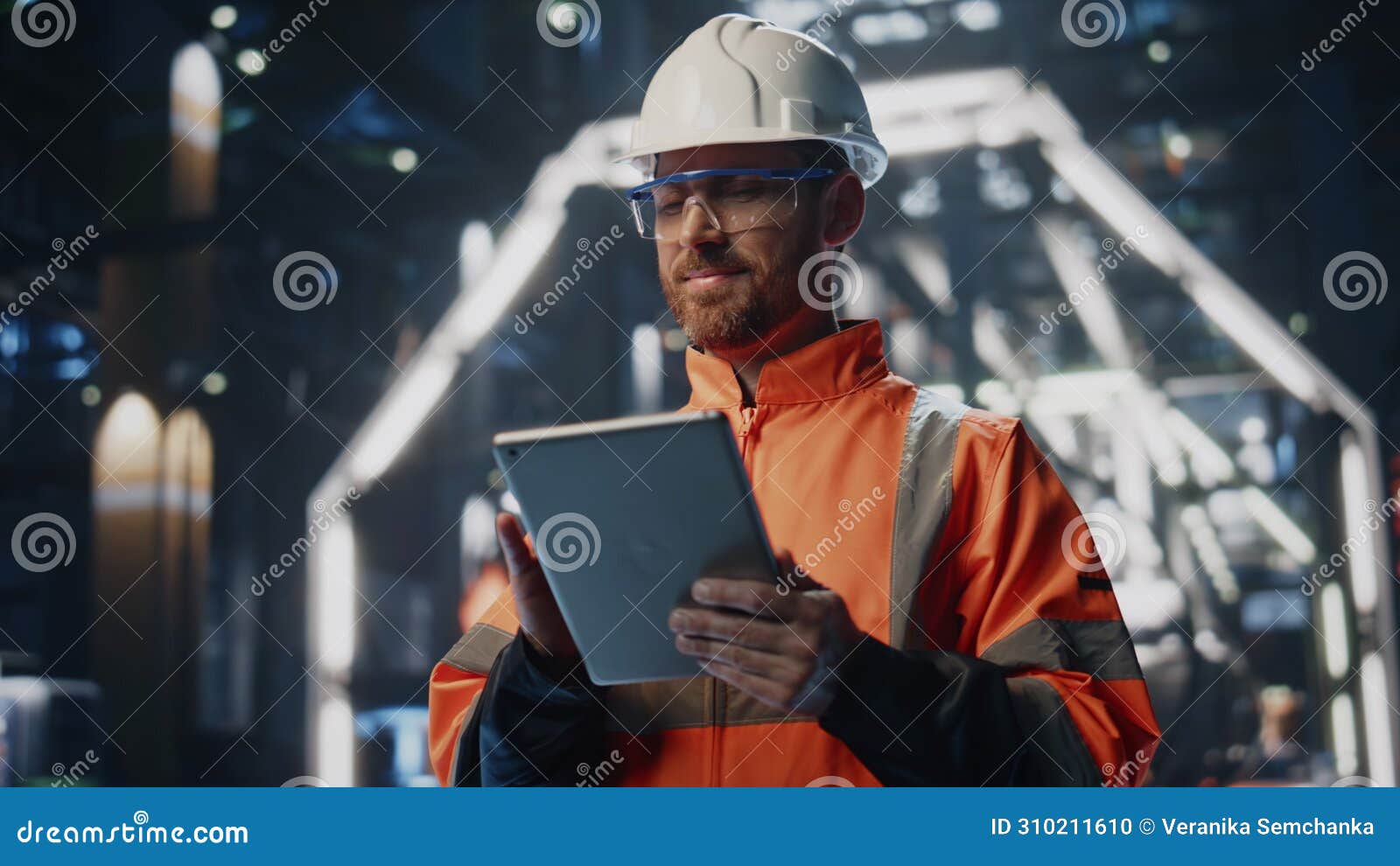 Smiling Engineer Making Inspection Production Workshop with Pad ...