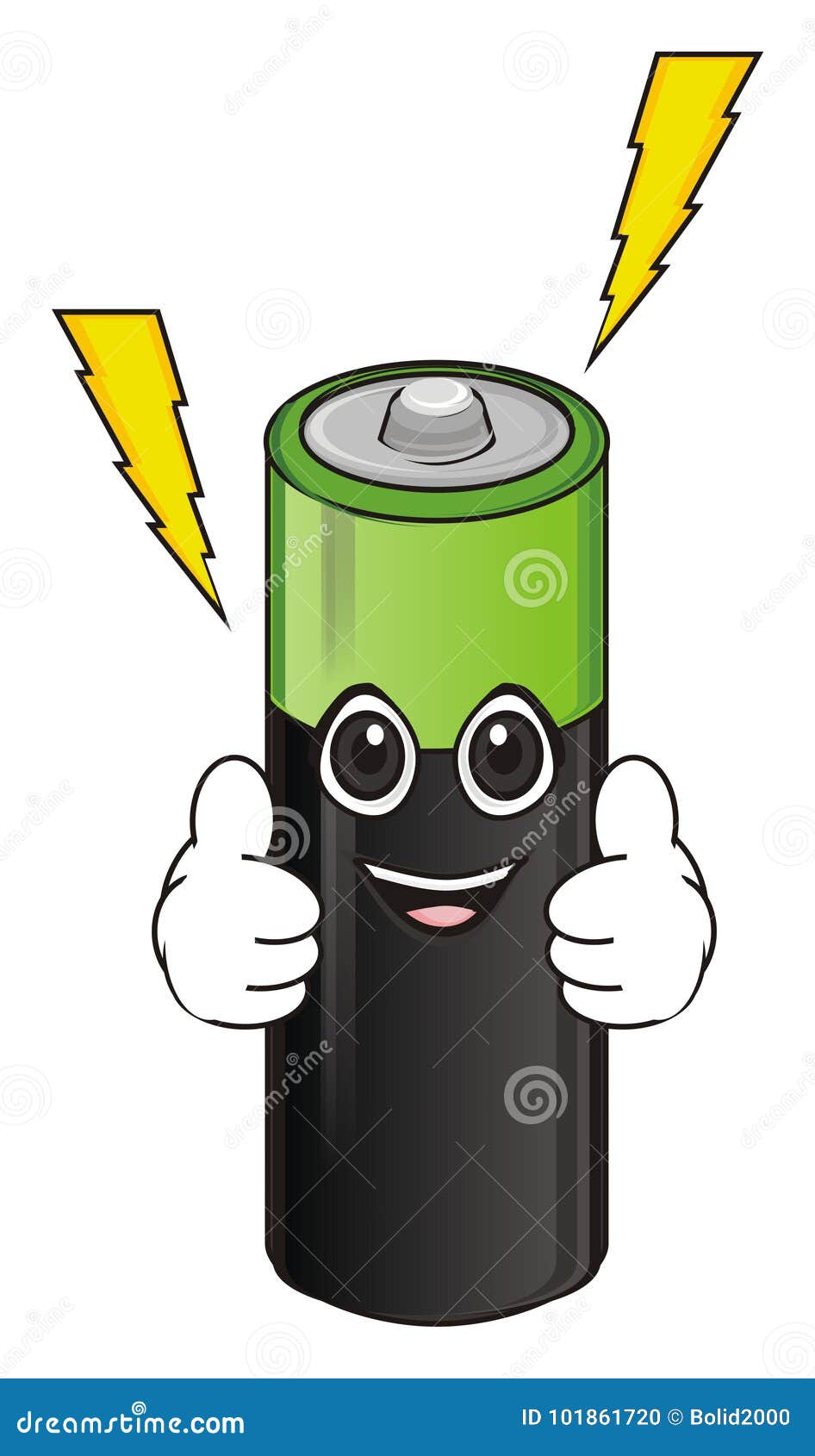 Happy Face of Battery with Lighting Stock Illustration - Illustration ...