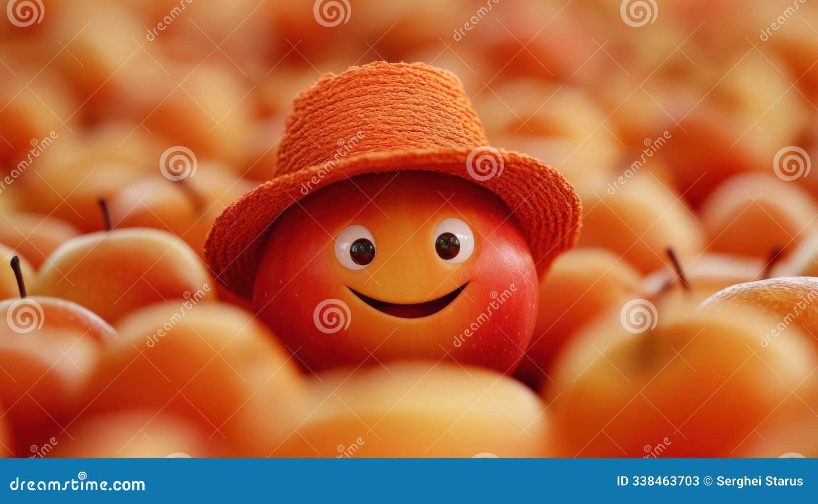 A Smiling Face in a Crowd of Apples with an Orange Hat, AI Stock Image ...