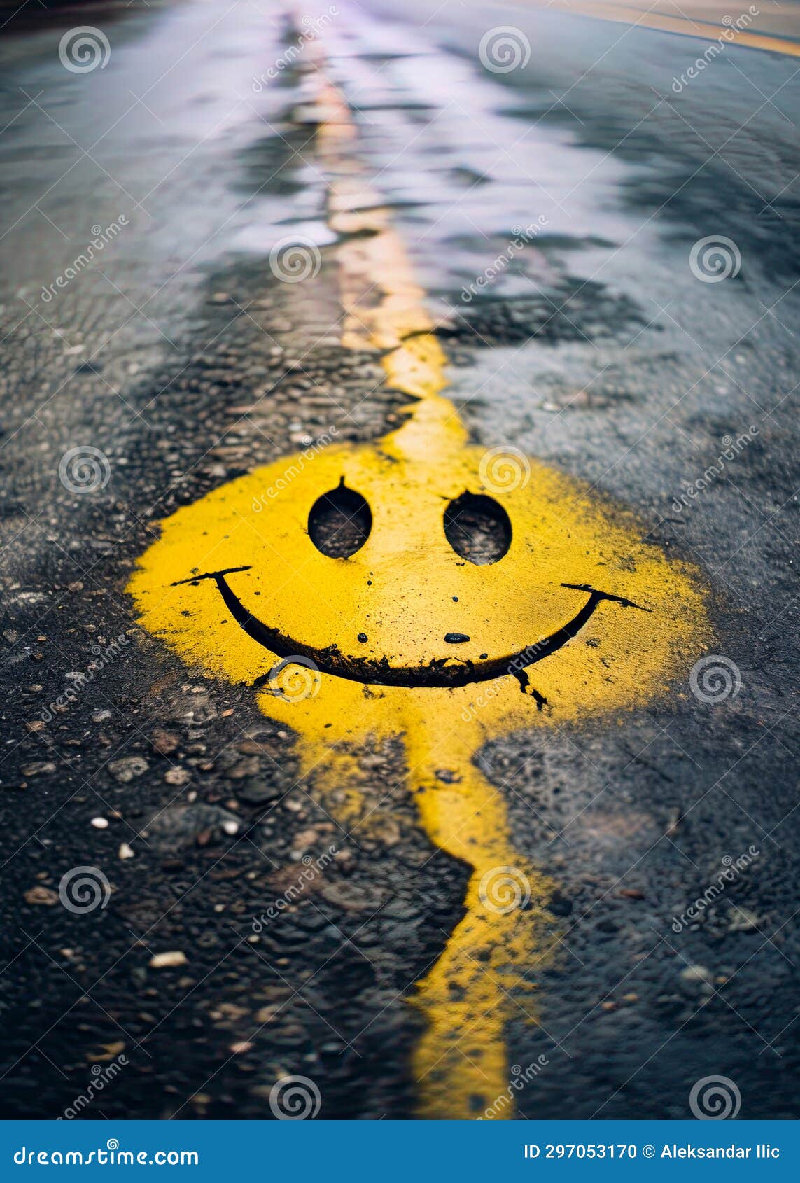 Smiling Face Emoji Drawn on the Road. Ai Generative Stock Photo - Image ...