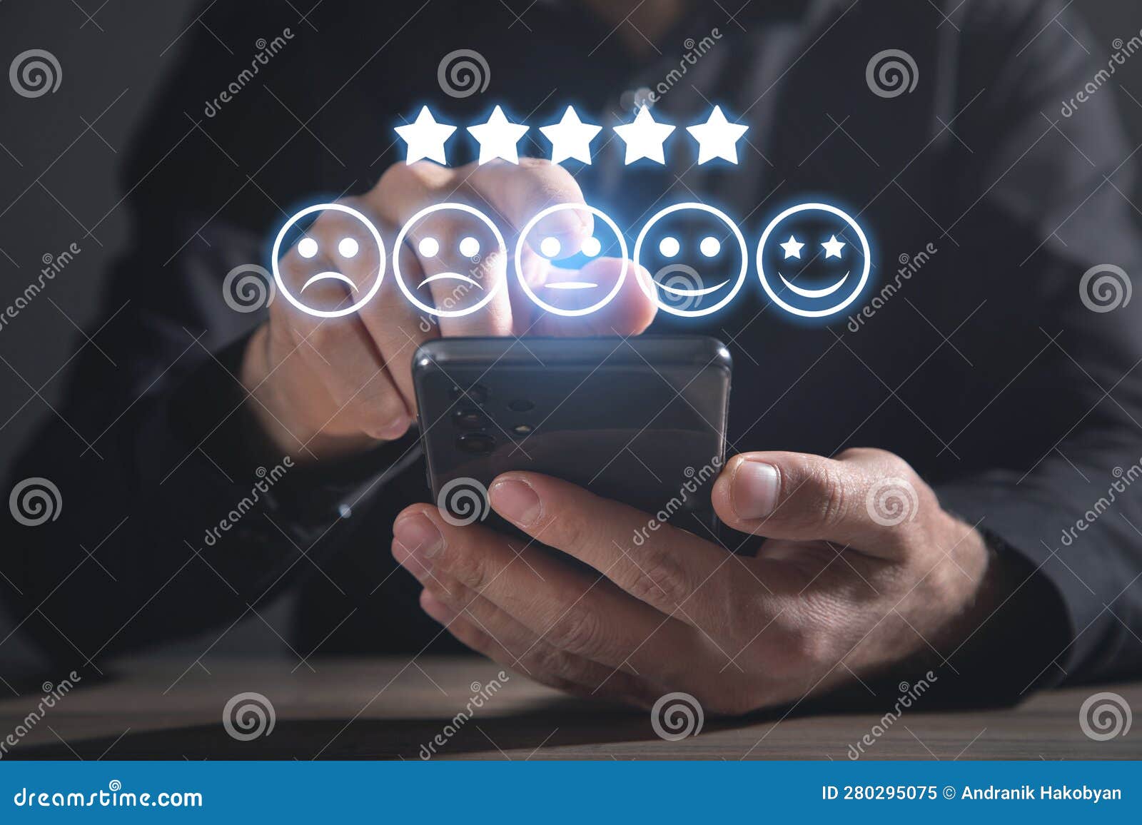 Smiling Face and Five Stars. Feedback Stock Image - Image of digital ...