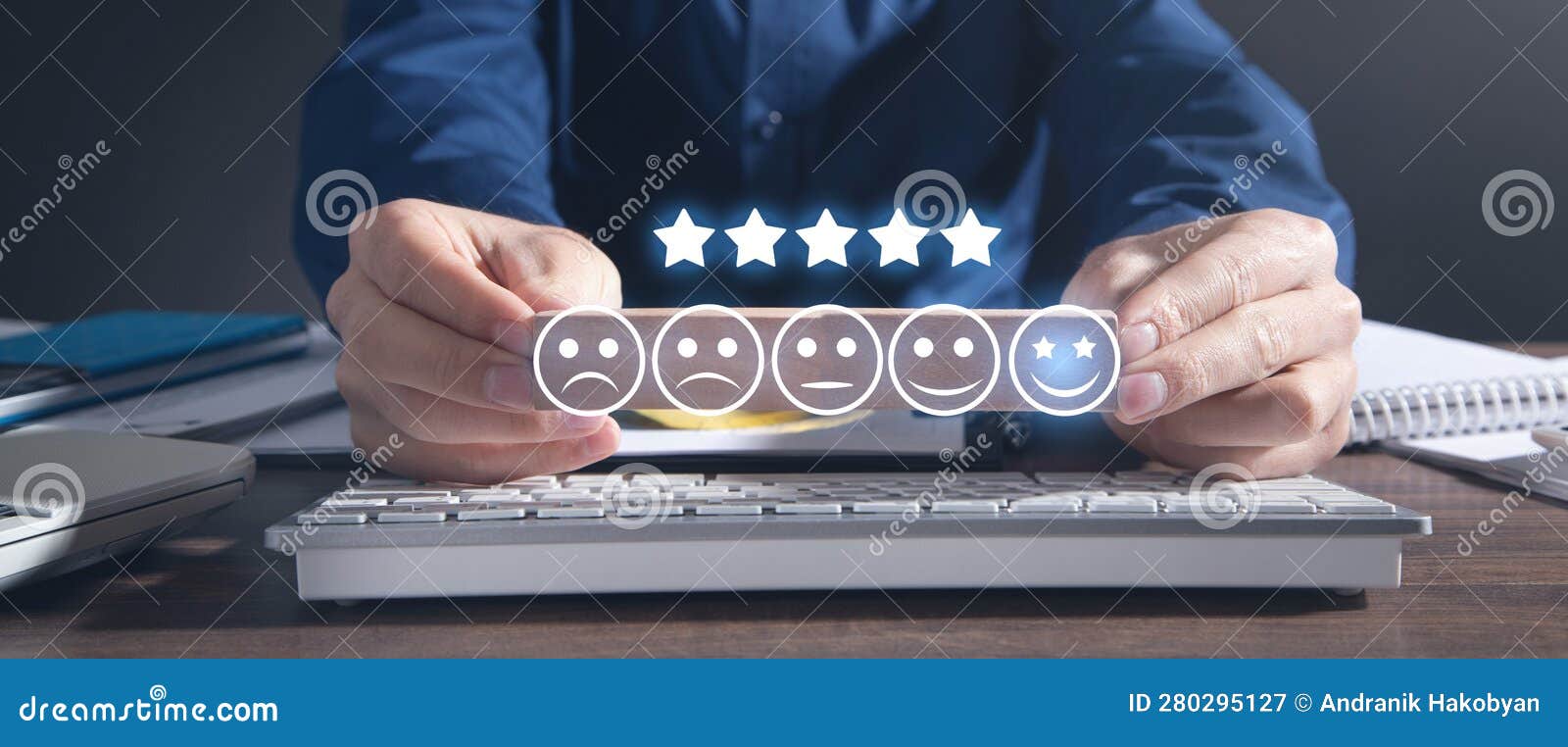 Smiling Face and Five Stars. Feedback Stock Illustration - Illustration ...