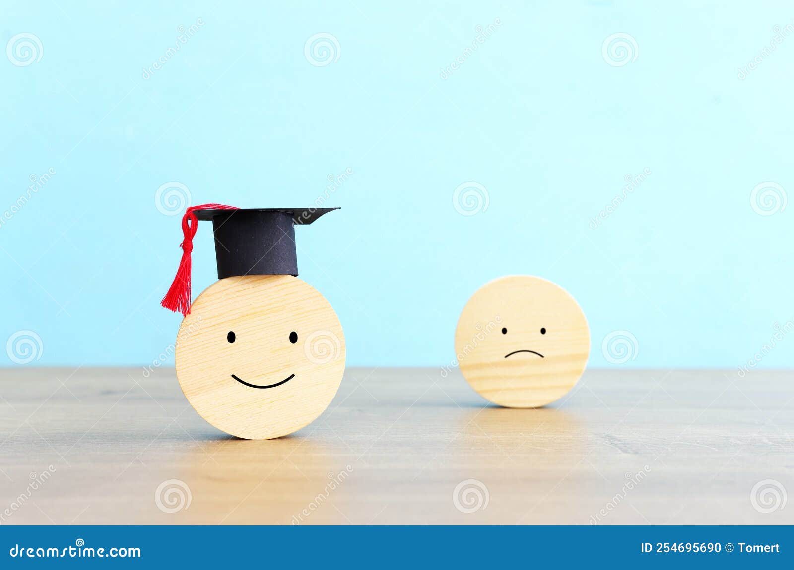 A Smiling Face with a Graduation Cap, in Front of a Sad Face. Concept ...