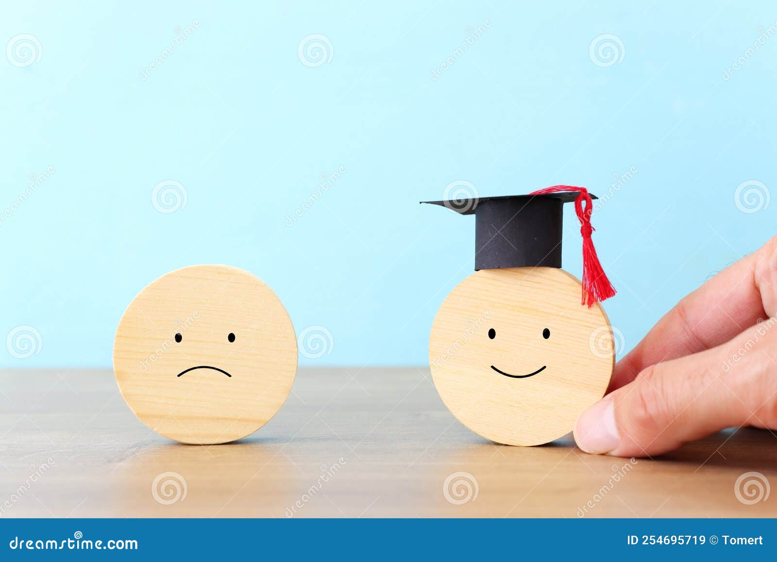 A Smiling Face with a Graduation Cap, in Front of a Sad Face. Concept ...