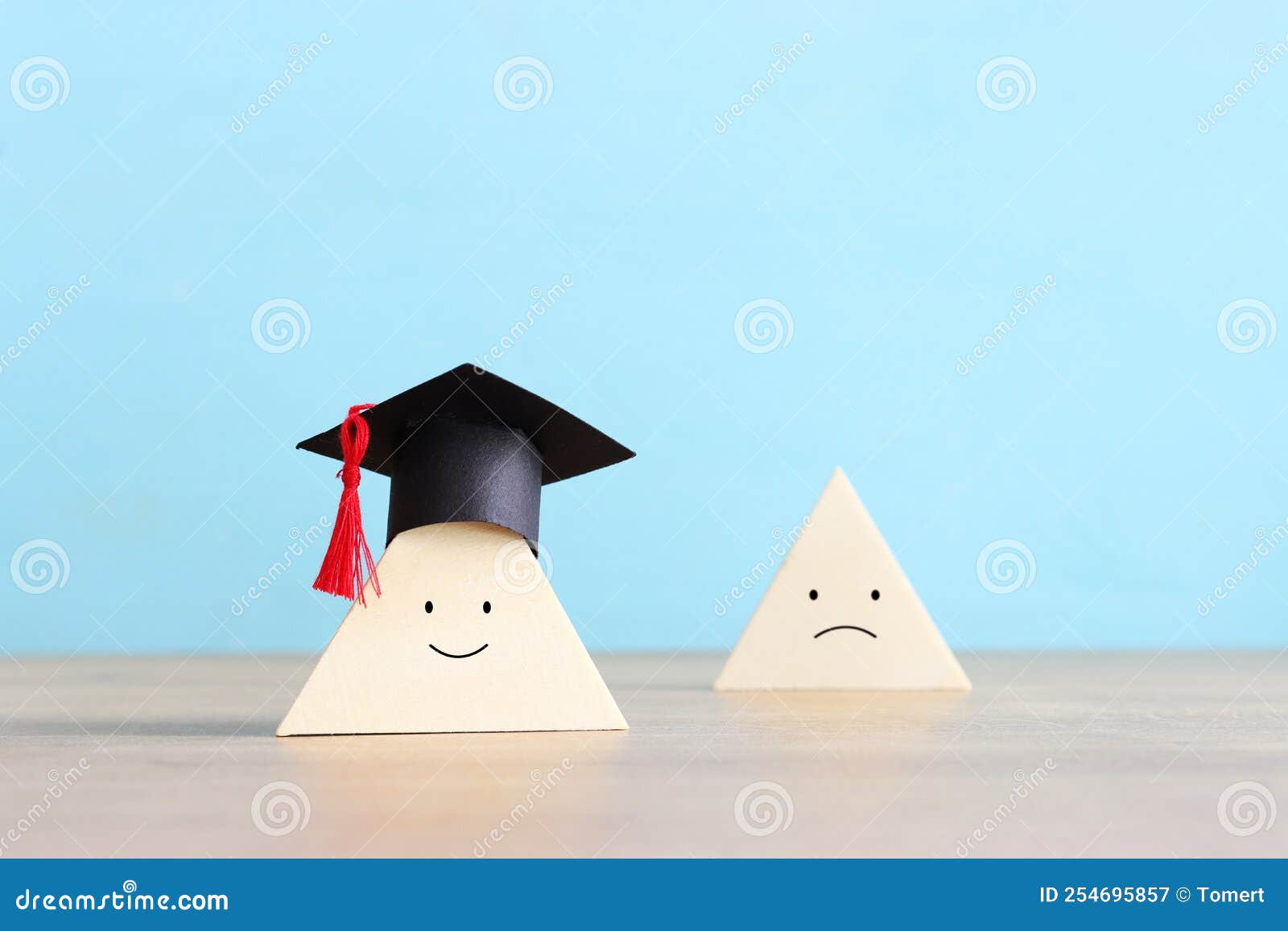 A Smiling Face with a Graduation Cap, in Front of a Sad Face. Concept ...
