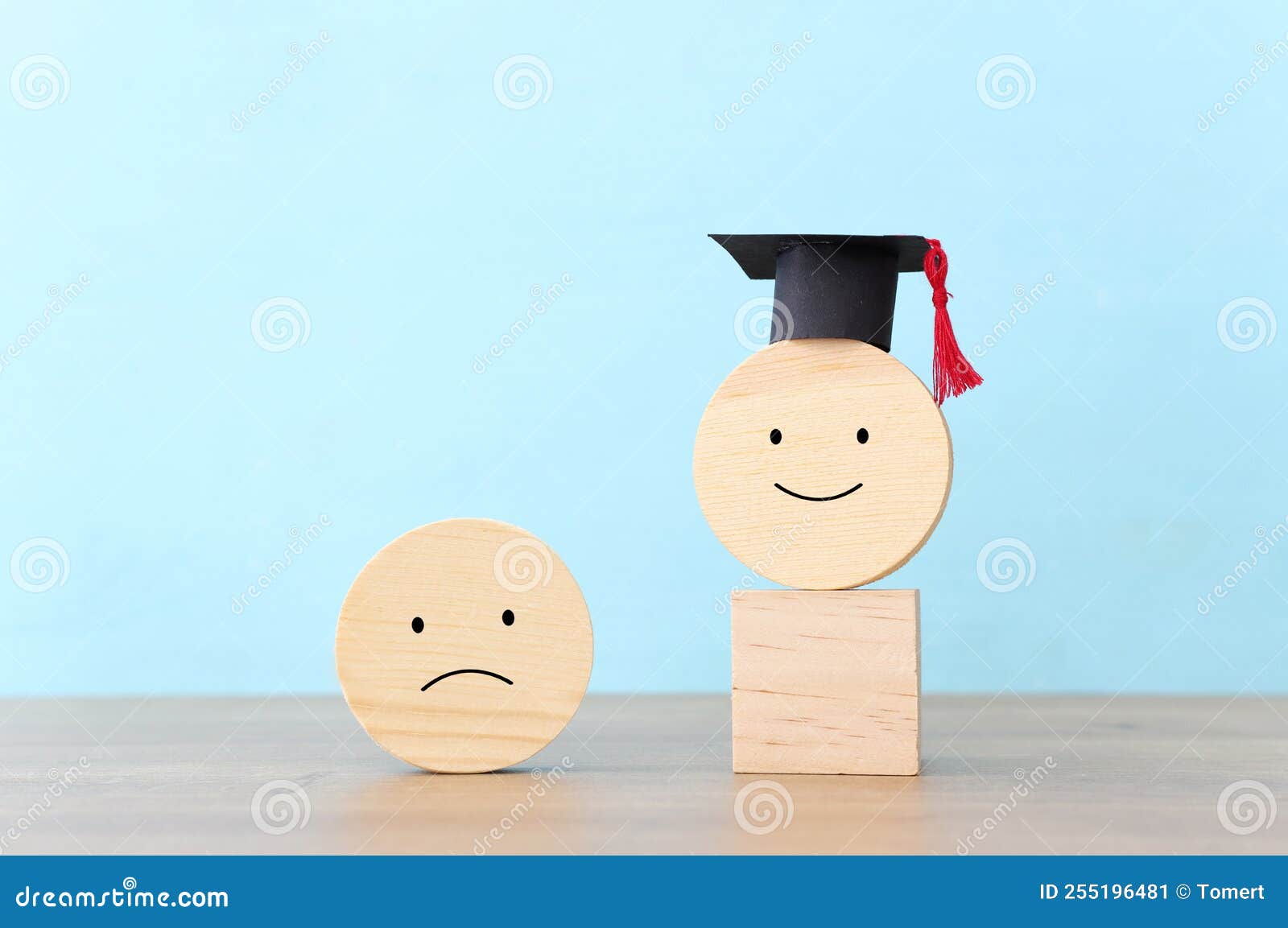 A Smiling Face with a Graduation Cap, in Front of a Sad Face. Concept ...