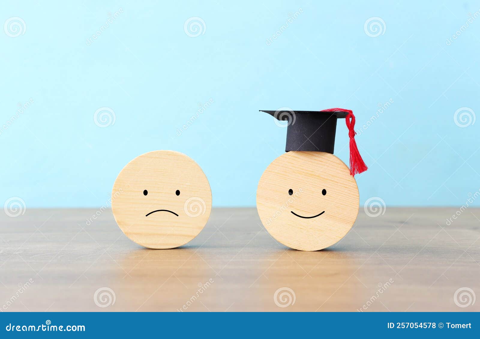 A Smiling Face with a Graduation Cap, in Front of a Sad Face. Concept ...