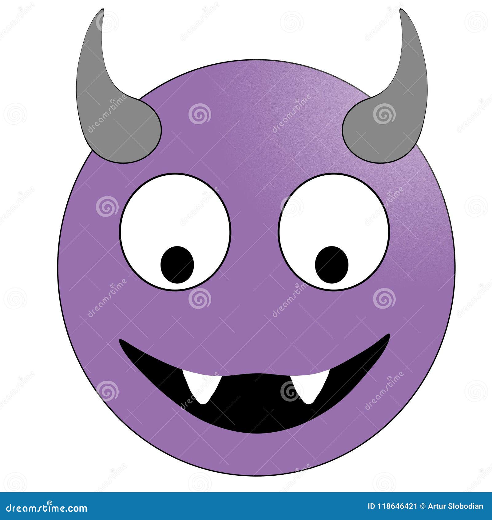 Smiling Face With Horns. Purple Devil Emoticon. Royalty-Free Stock ...