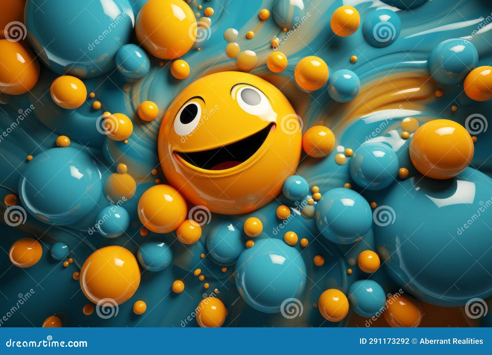 A Smiling Face Surrounded by Bubbles in a Blue and Yellow Background ...