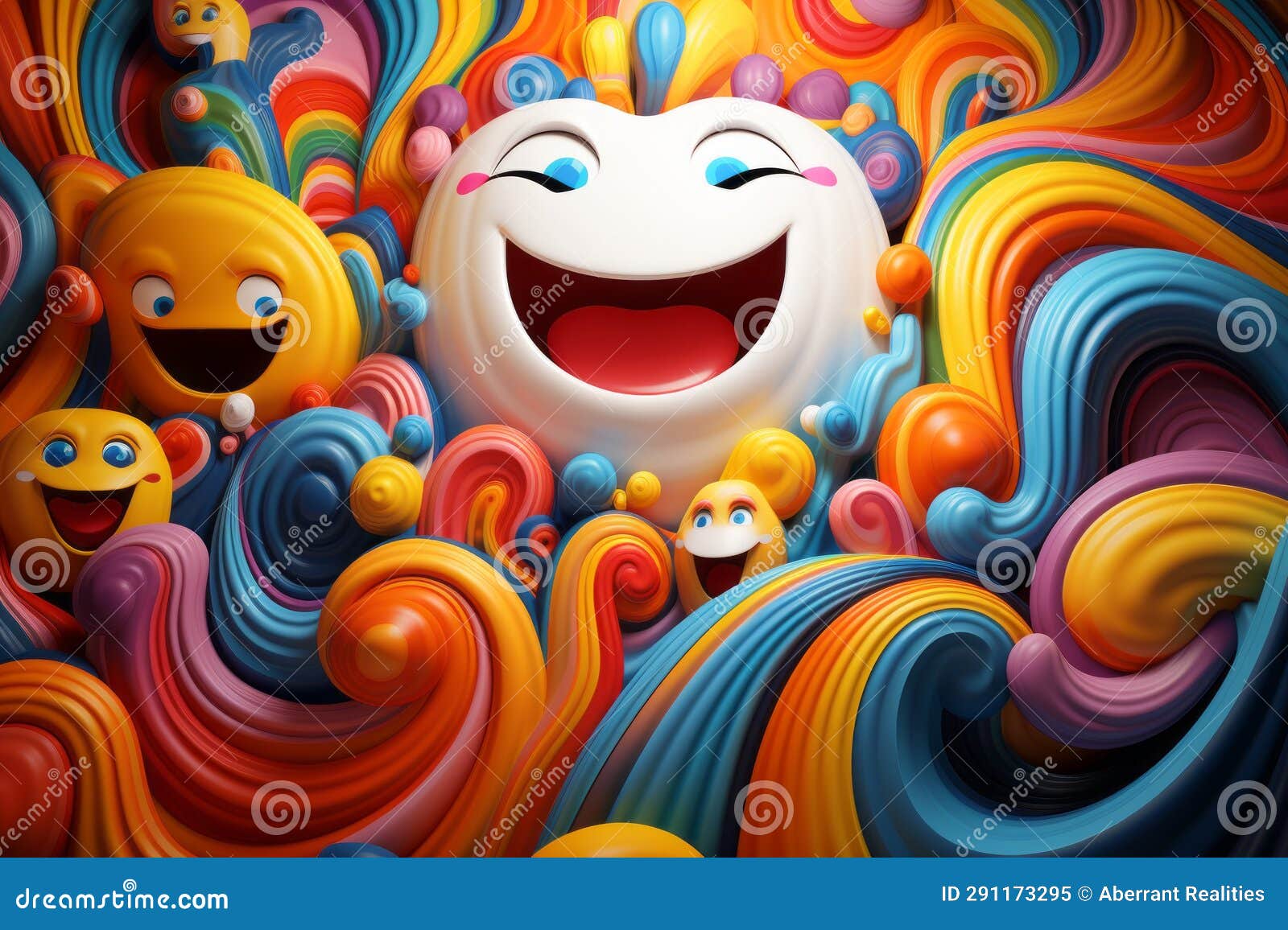 A Smiling Face Surrounded by Colorful Swirly Swirls Stock Illustration ...