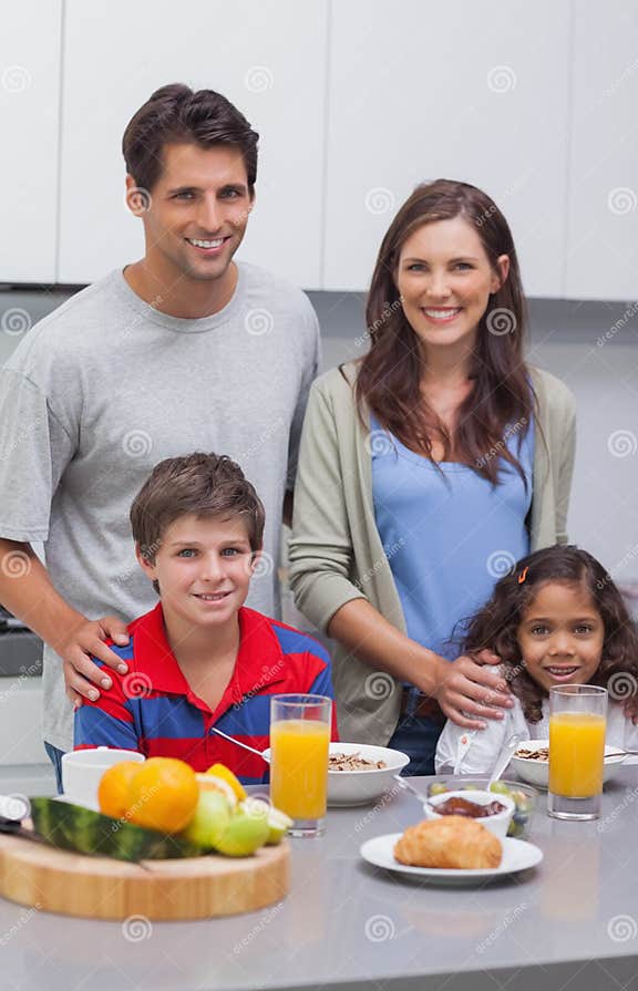 Smiling Family at Breakfast Stock Image - Image of counter, healthy ...