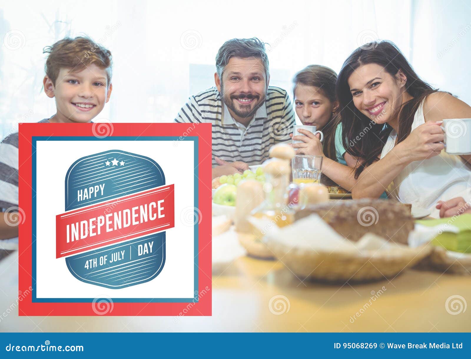 Smiling Family Having a Breakfast for the Independence Day Stock ...