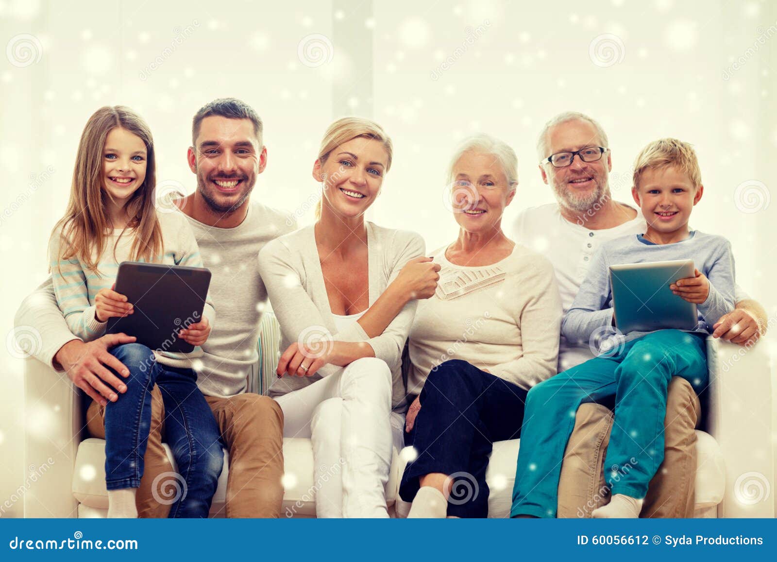 Smiling Family with Tablet Pc Computers at Home Stock Photo - Image of ...