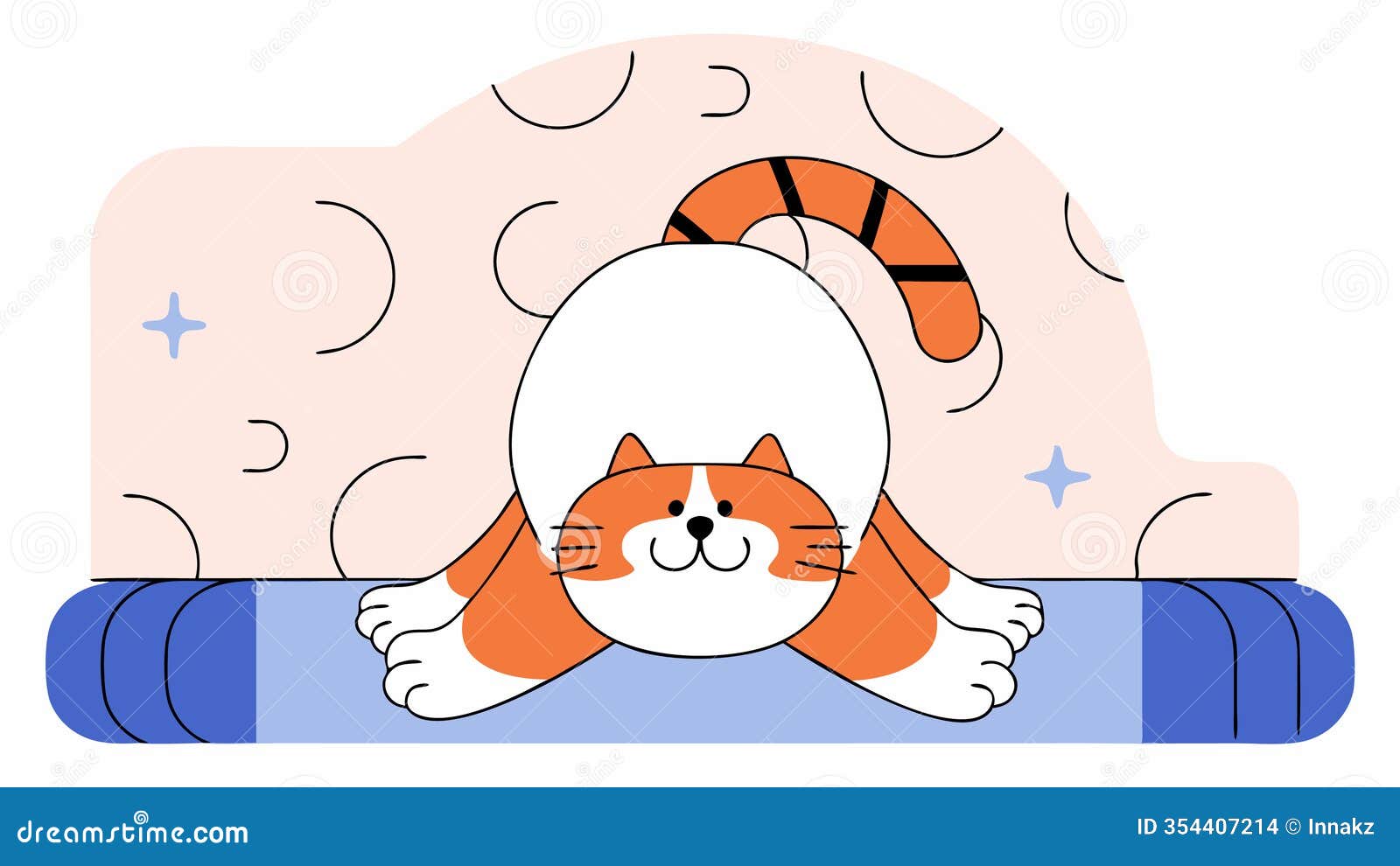 Smiling Fat Cat Doing Yoga at Home. Flat Style Stock Illustration ...