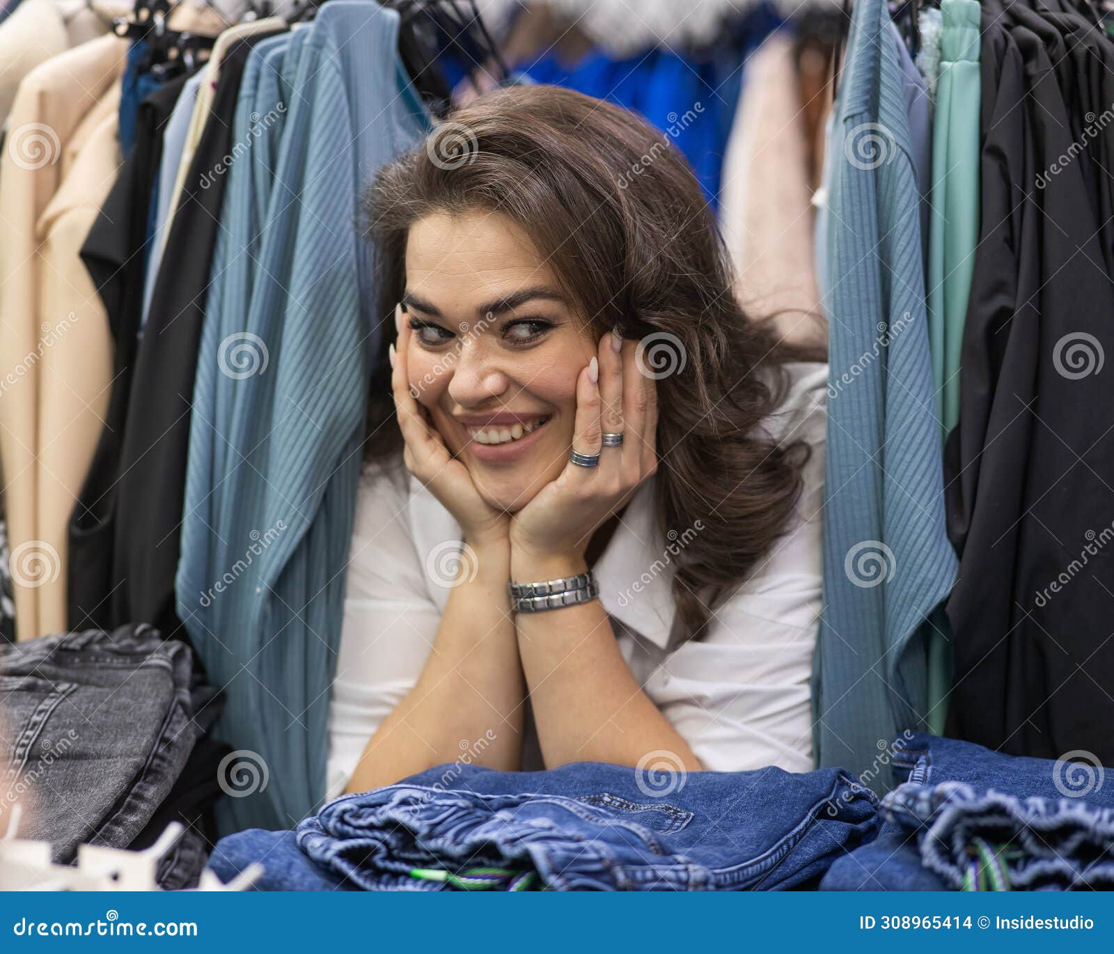 Smiling Fat Woman in Plus Size Store Looking at Camera. Stock Photo ...
