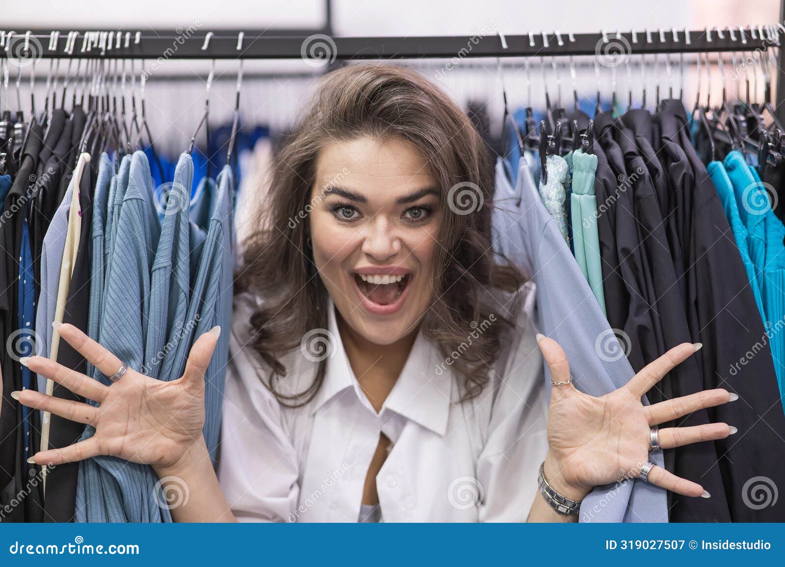 Smiling Fat Woman in Plus Size Store Looking at Camera. Stock Image ...