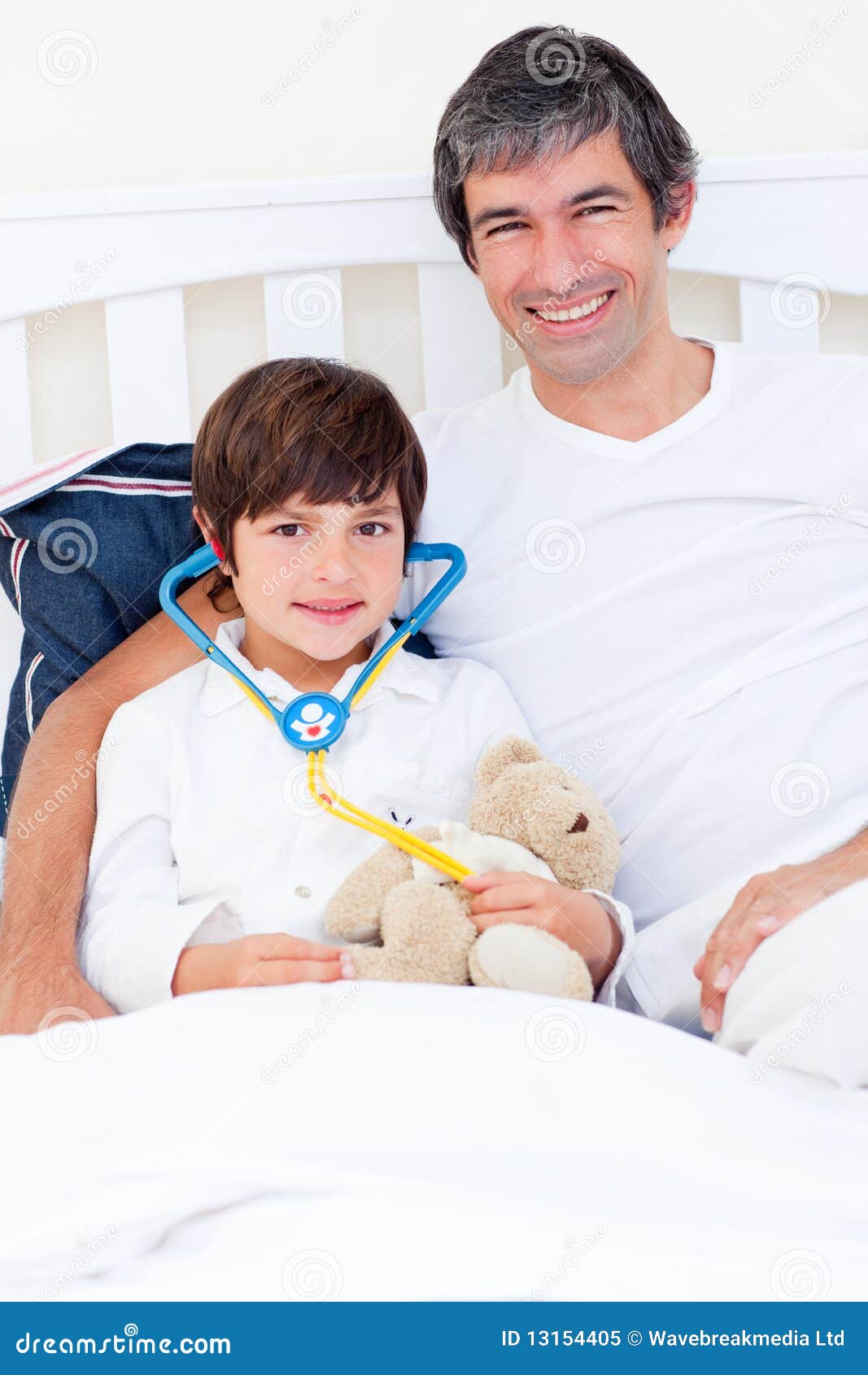 Smiling Father and His Sick Son Playing Stock Image - Image of hair ...