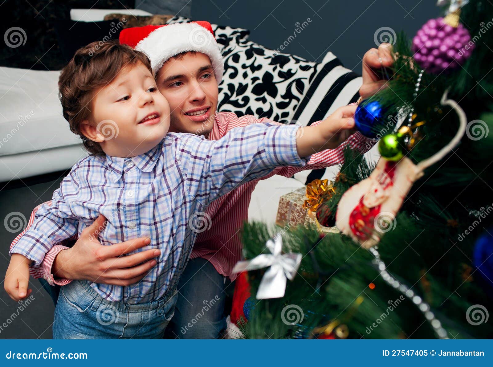 Smiling Father and His Son on Christmas Stock Image - Image of happy ...