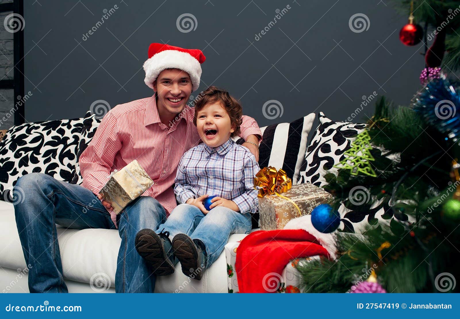 Smiling Father and His Son on Christmas Stock Image - Image of ...