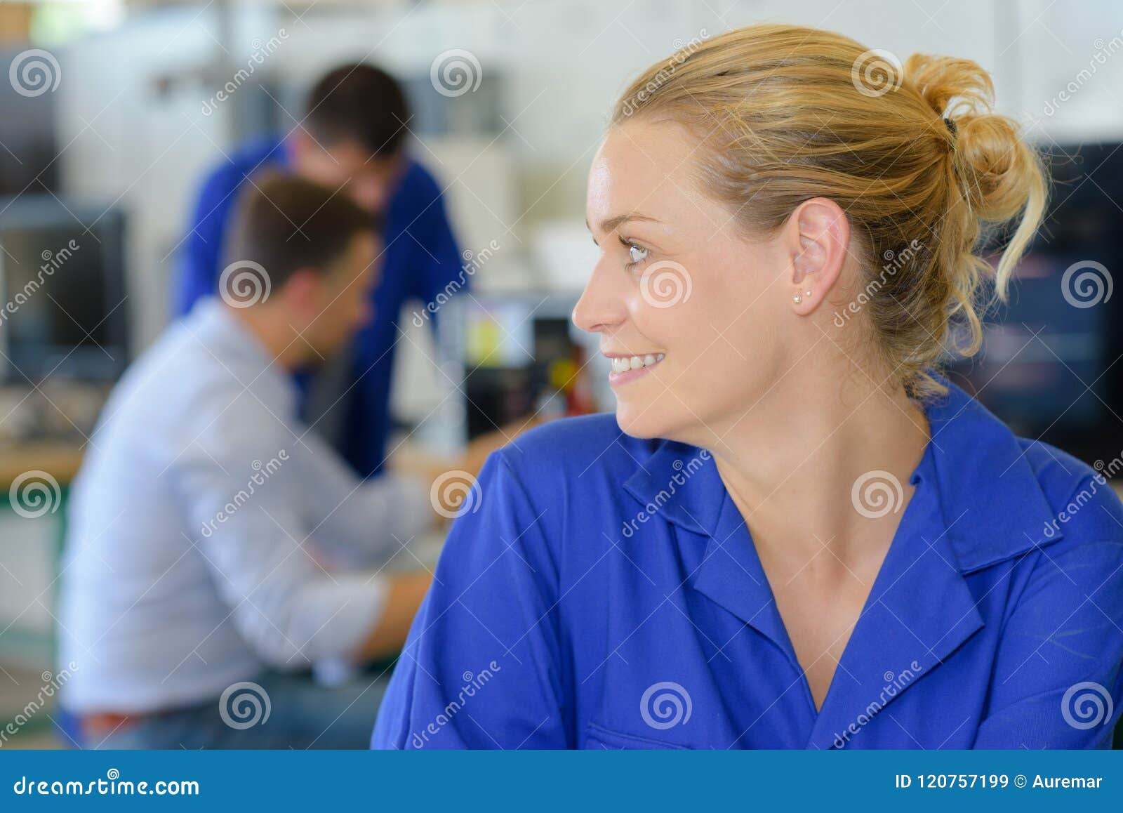 Smiling Female Apprentice in Profile Stock Image - Image of attractive ...
